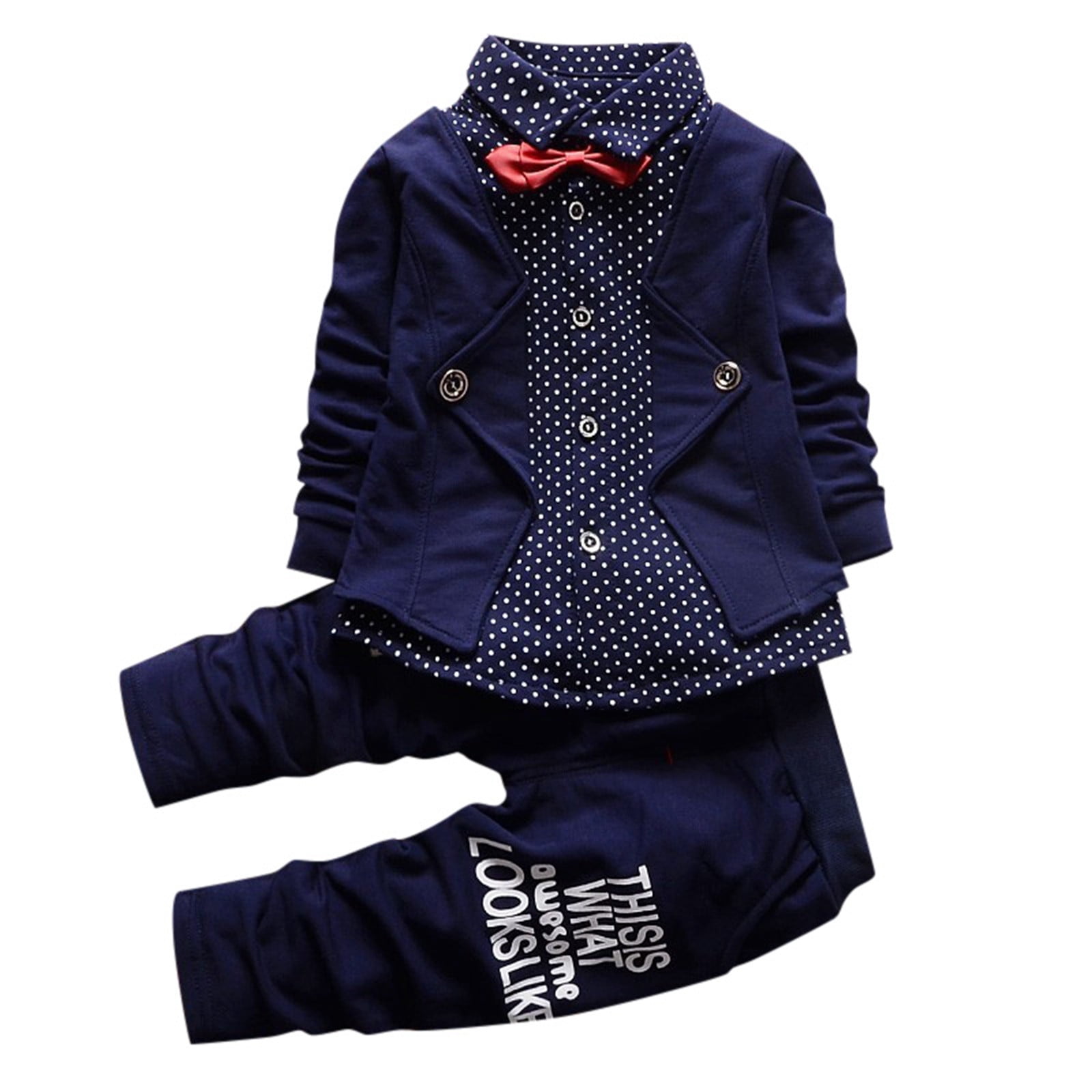 Toddler Boys Outfits 2Pcs Baby Dress Tuxedo formal Suits Kids Long ...