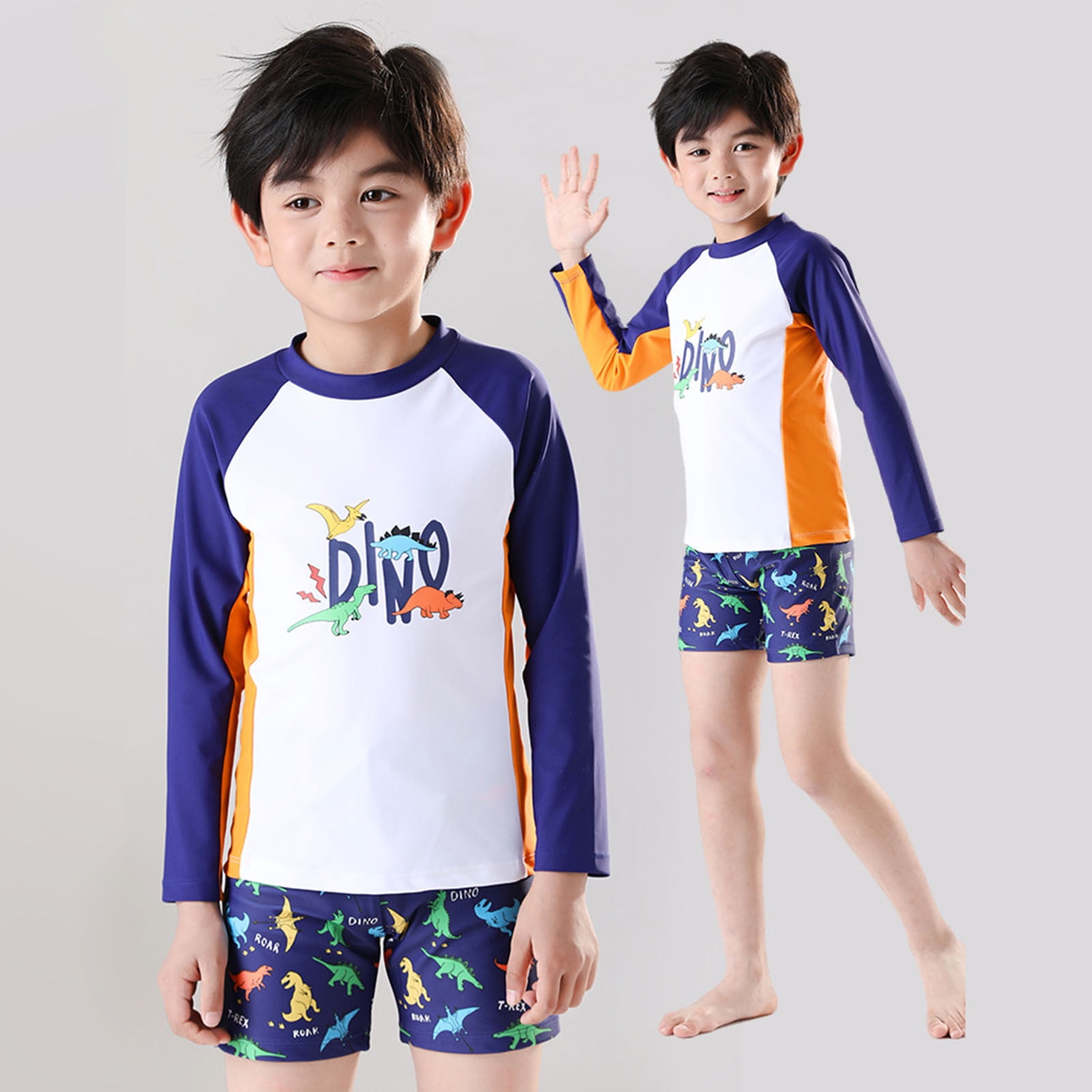 Toddler Boys Rash Guard Swim Set Kids' Long Sleeve Cartoon Sark Print ...