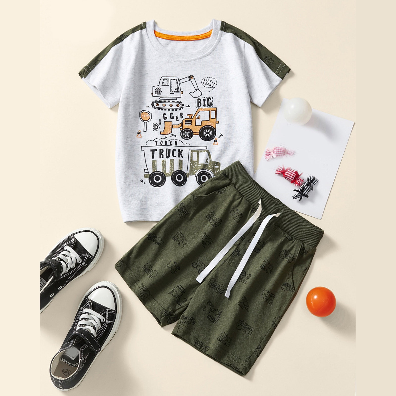 Toddler Boys Short Sleeve Prints T Shirt Tops Shorts Child Kids 2PC Set ...