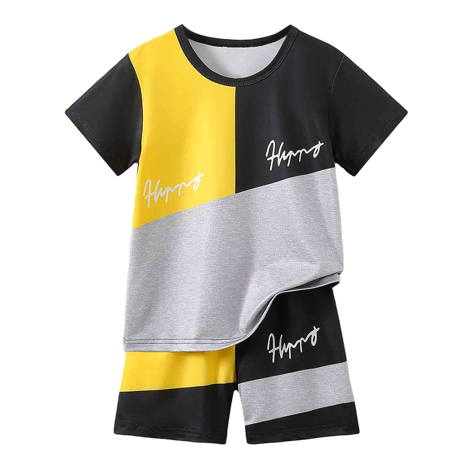 Toddler Boys Summer Outfits 2 Piece Short Sleeve Color Block T Shirt Shorts Set Size 1-6T ...