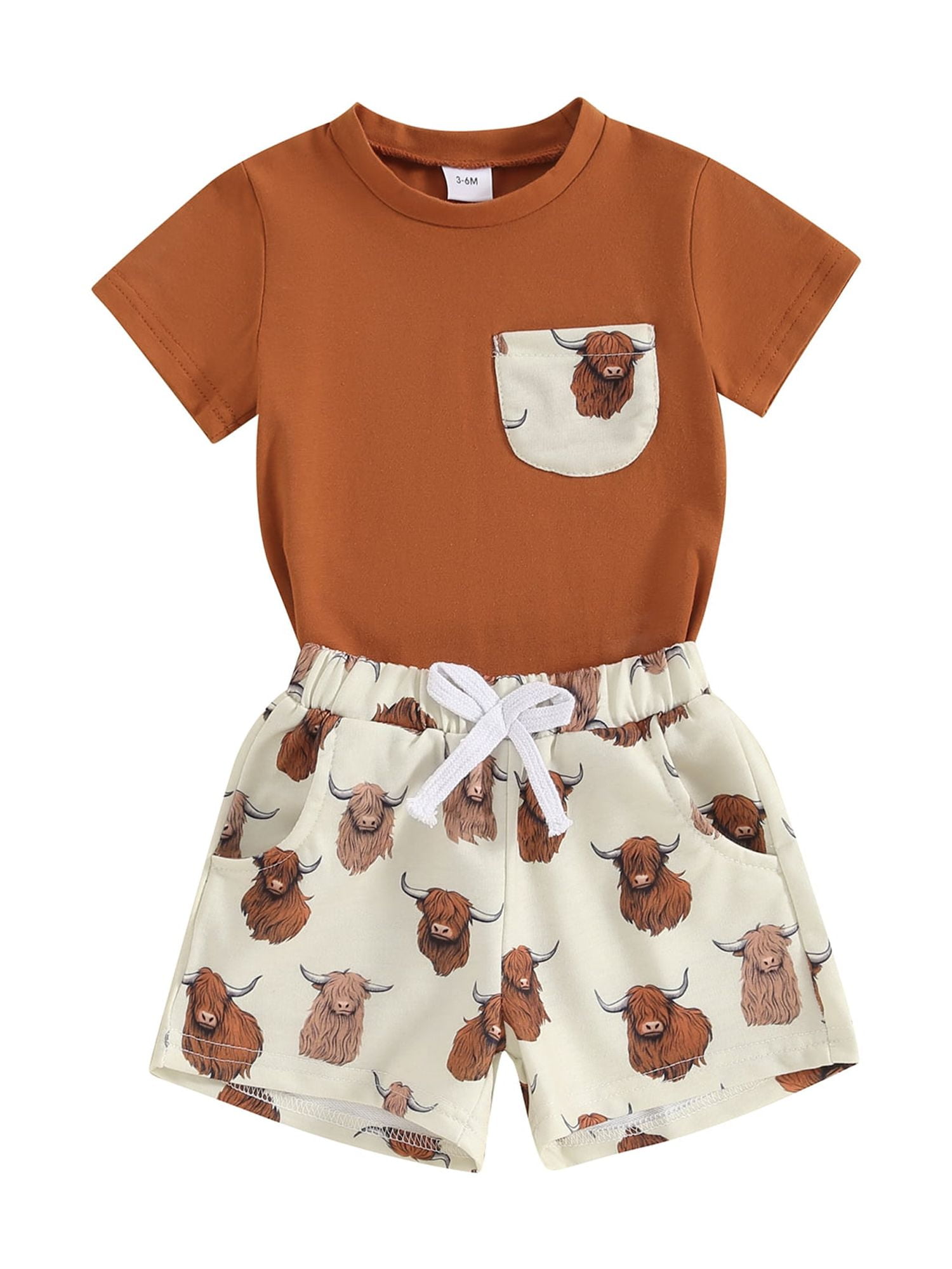 Toddler Boys Western Outfits, Summer Short Sleeve T-Shirt and Elastic Cow Print Shorts for 2 ...