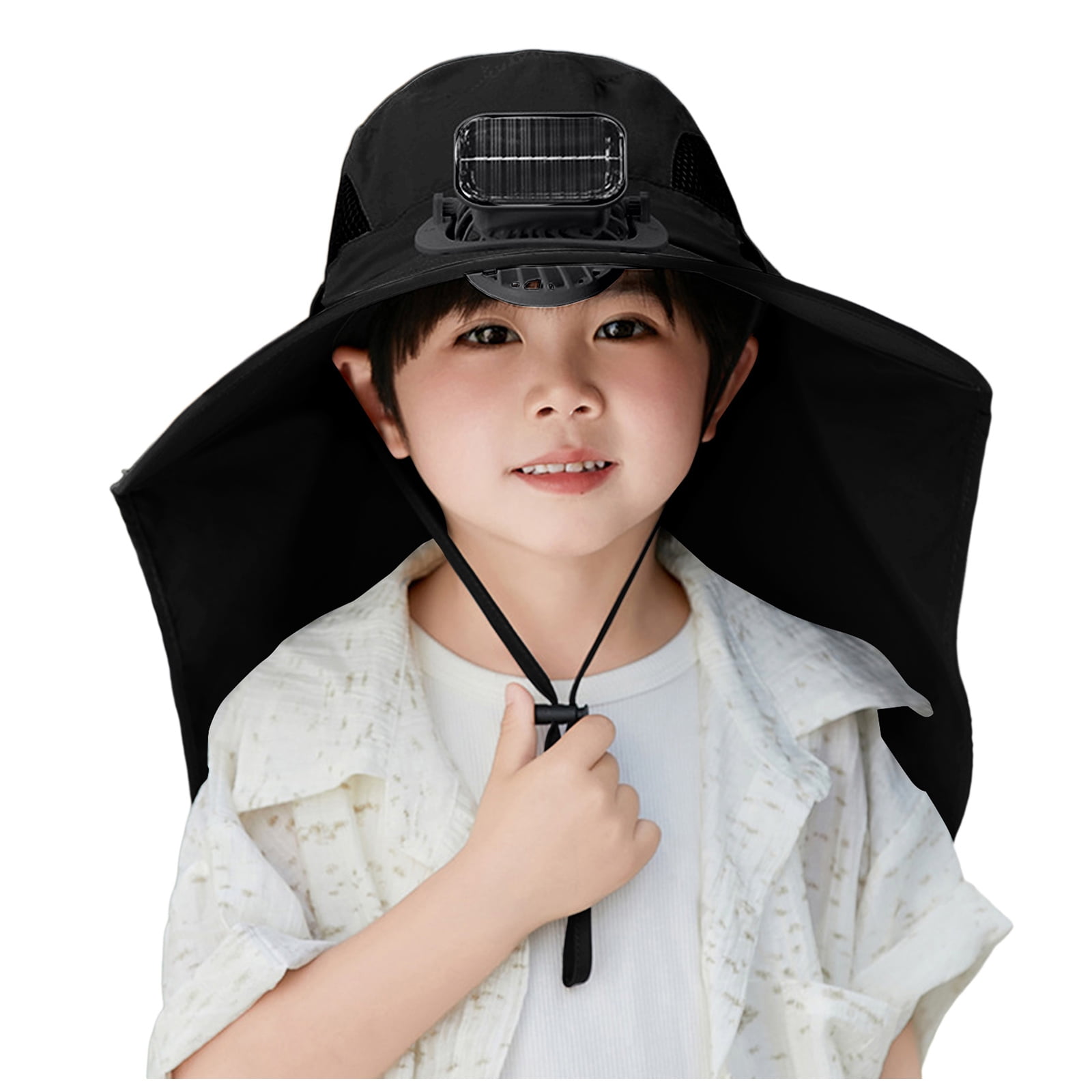 Toddler Bucket Hat Boys Outdoor Wide Brim Solar Fan Hat for Kids Solar ...