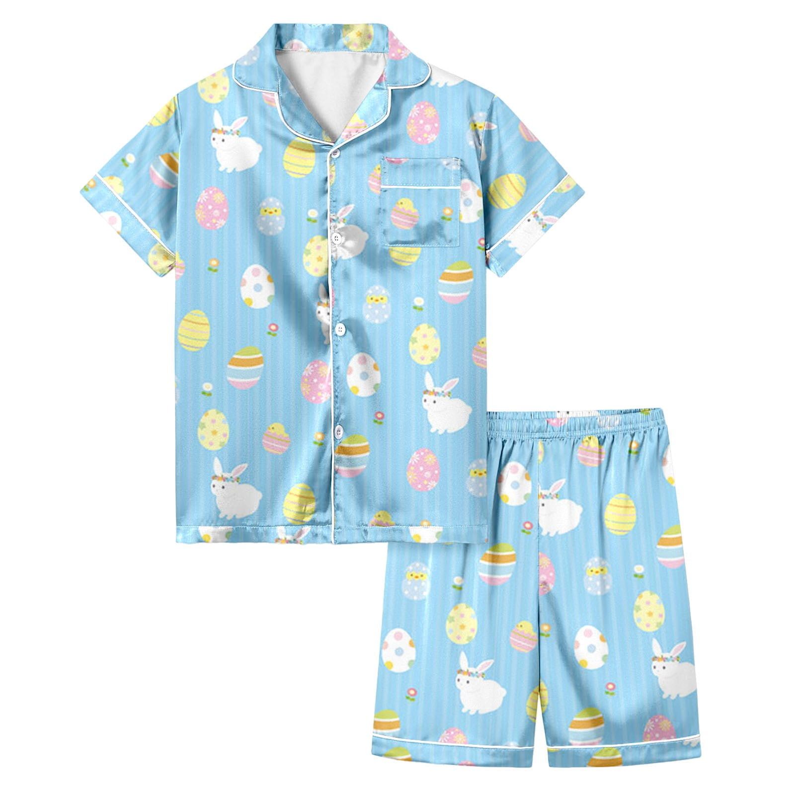 Toddler Button Up Pajamas silk and Stain Easter Bunny and Rabbit Egg ...