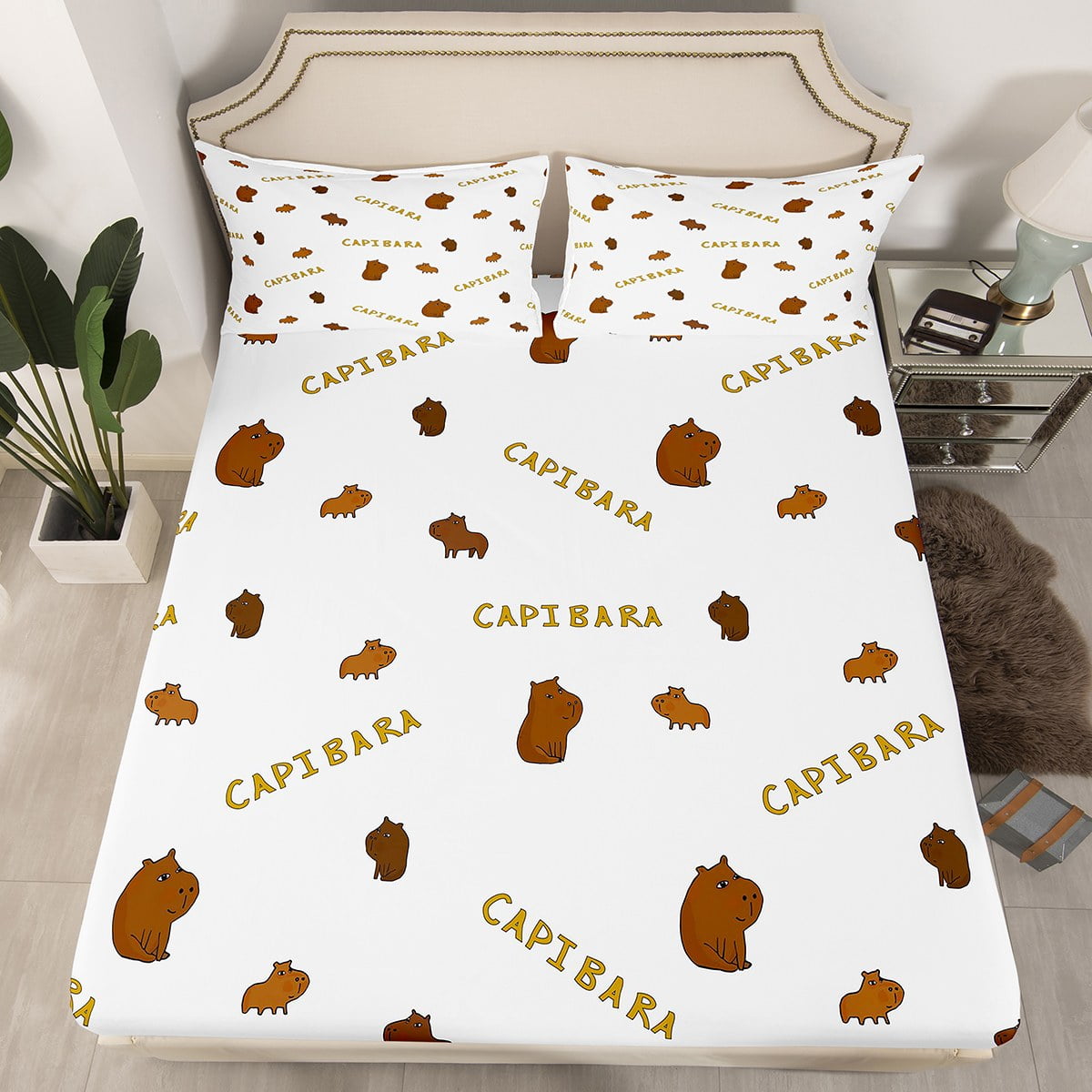 Toddler Capybara Fitted Sheet Full Size, Cute Brown Capibara Bed Sheets ...
