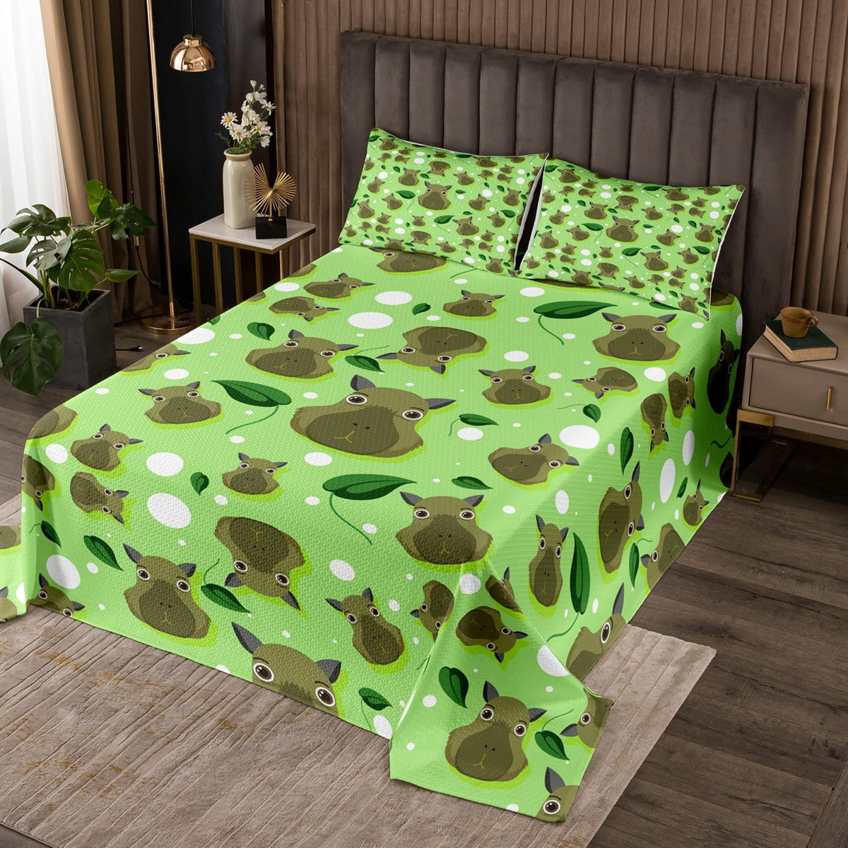 Toddler Capybara Quilt Set Queen, Cartoon Pet Animal Bedspread Set ...