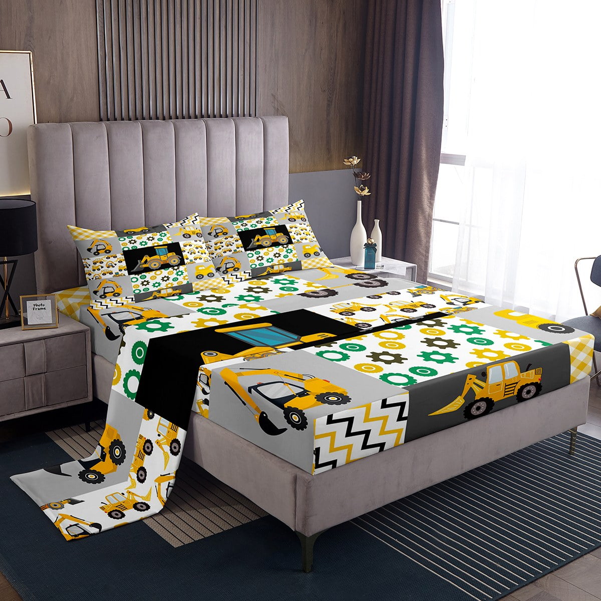 Cartoon Car Sheet Set Excavator Truck Bed Sheets Set Car Room Decor ...