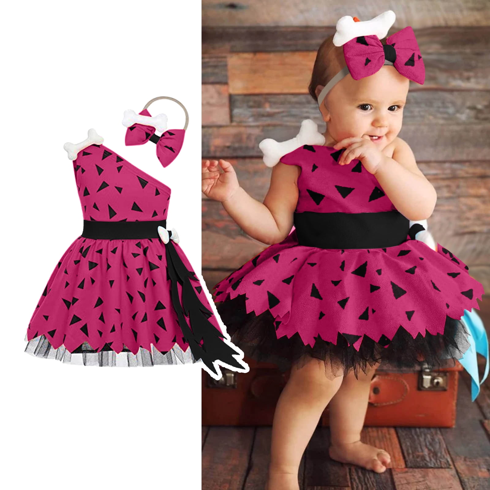 Toddler Caveman Costume Girls Dog Bones Stone Age Outfit Birthday ...