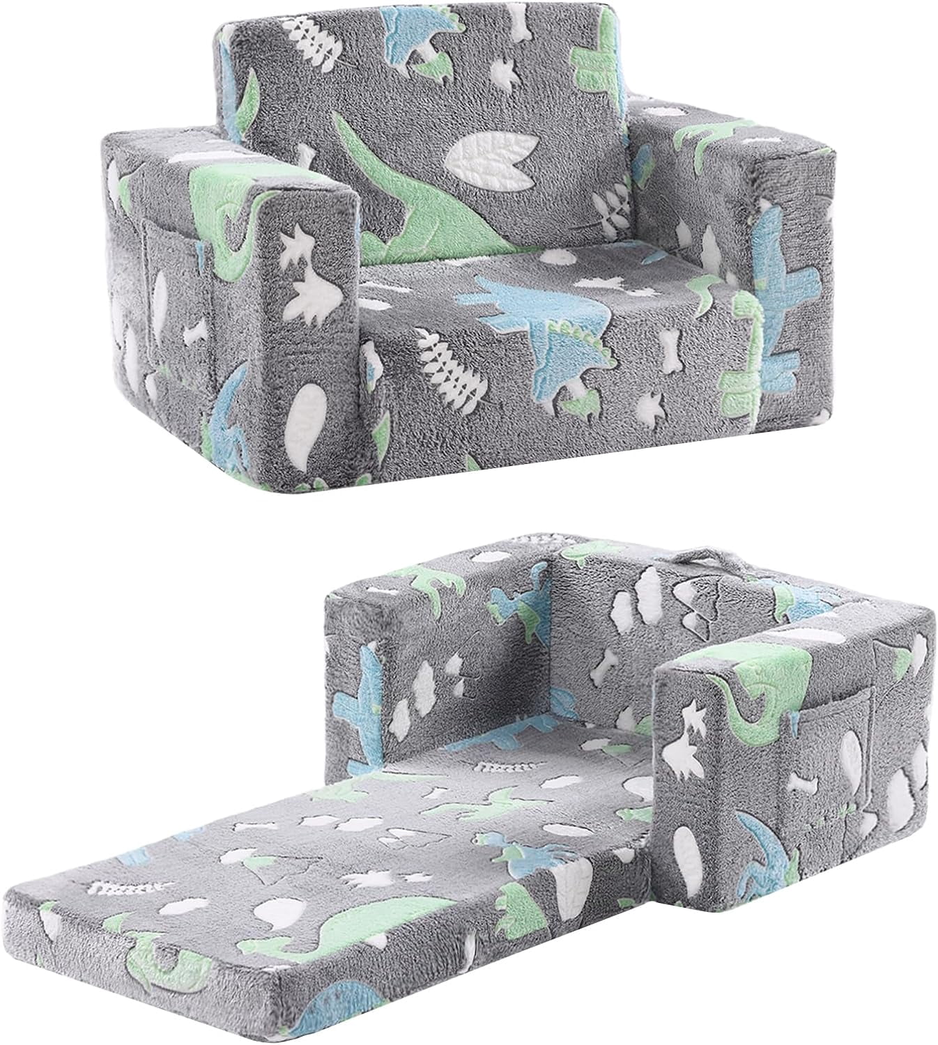 Toddler Chair Kids Couch, 2-in-1 Toddler Soft Sherpa Couch Fold Out ...