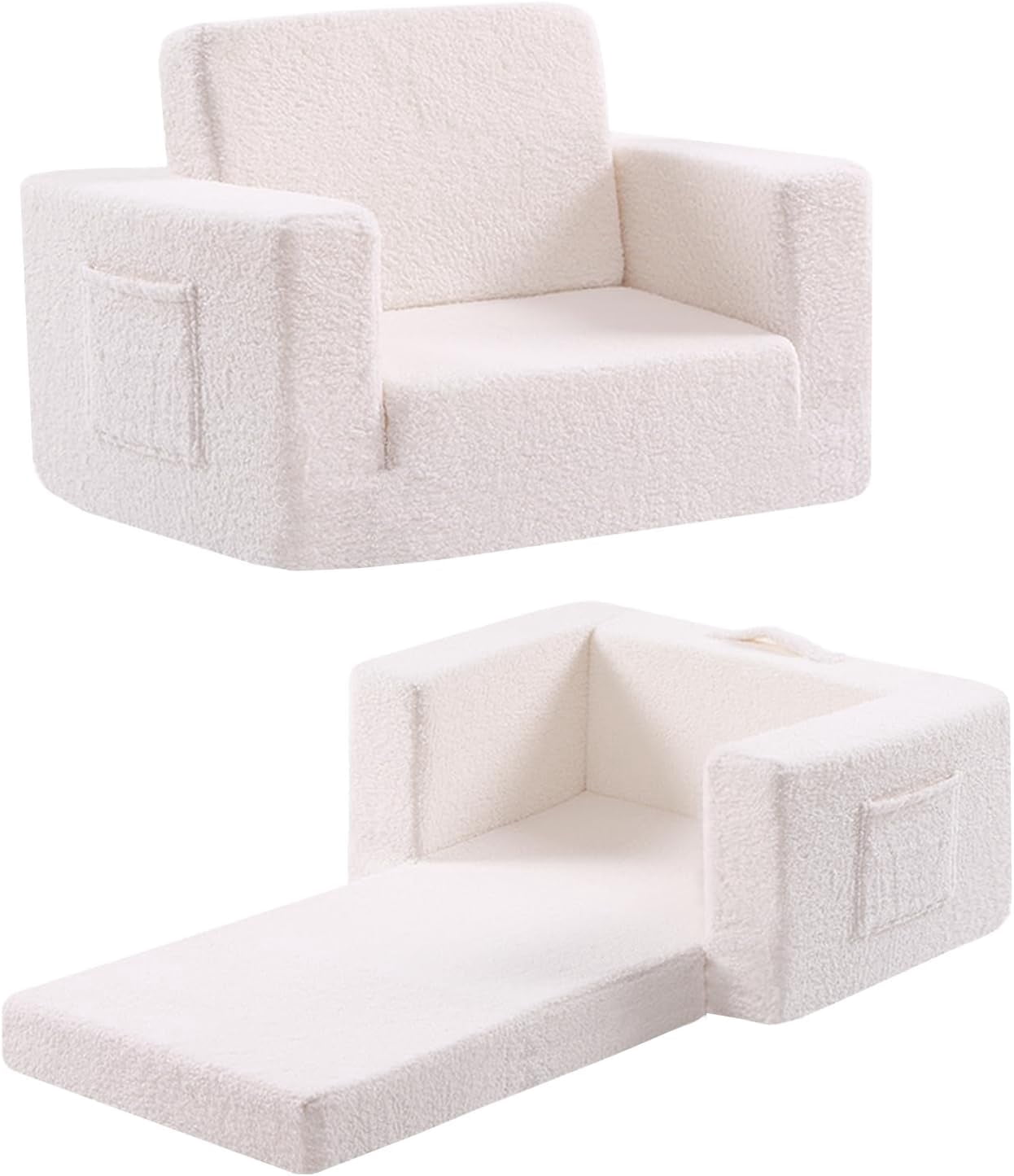 Toddler Chair Sherpa Kids Couch, 2-in-1 Soft Kids Sofa Lounger for ...
