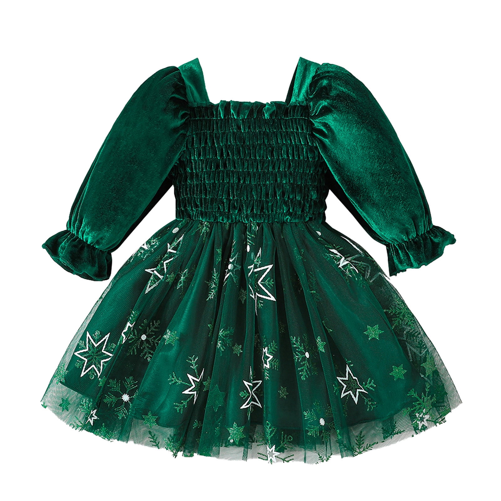 Toddler Children Girls Christmas Long Sleeve Star Prints Dresses Tulle ...