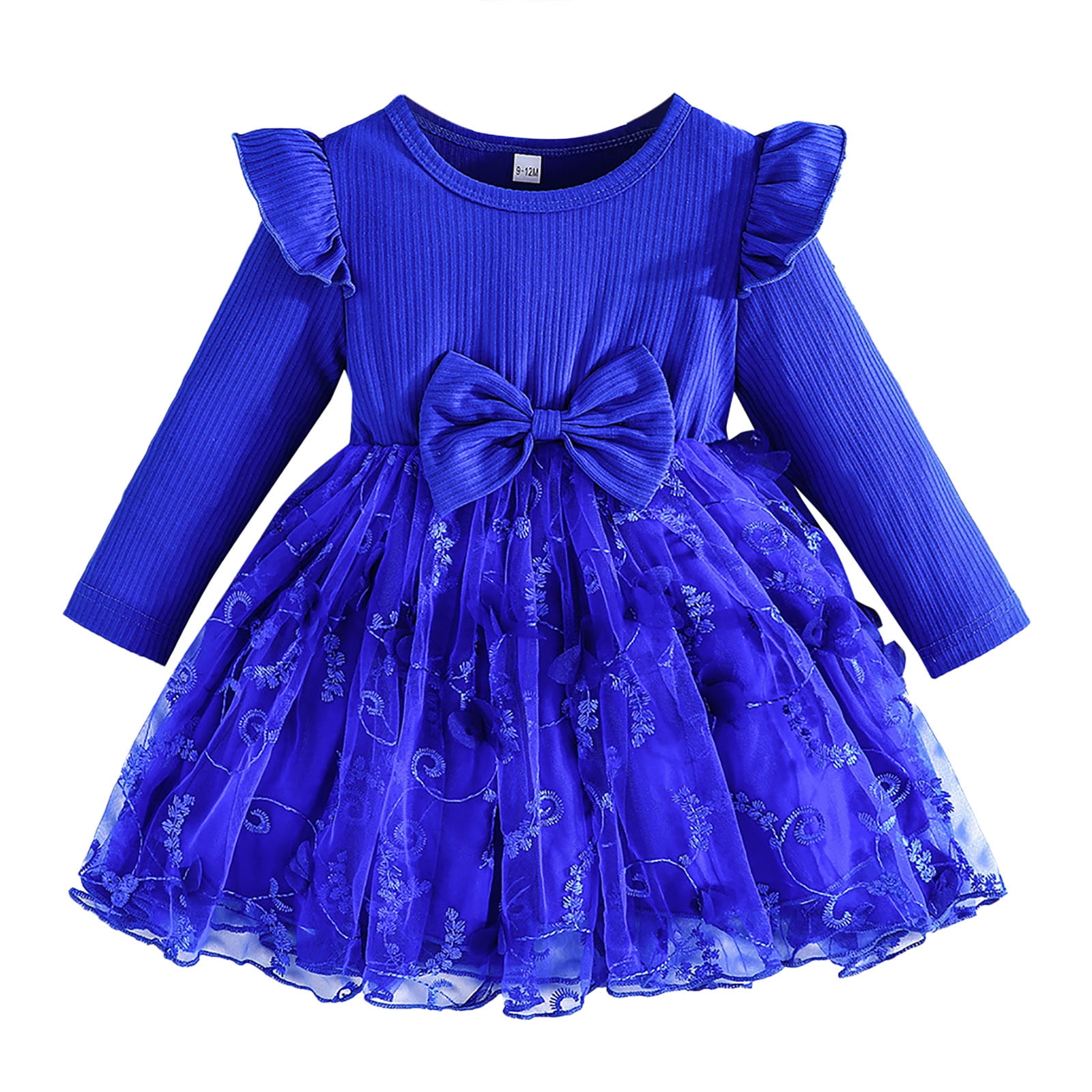 Toddler Children Girls Long Sleeve Bowknot Lace Flowers Dresses Tulle ...
