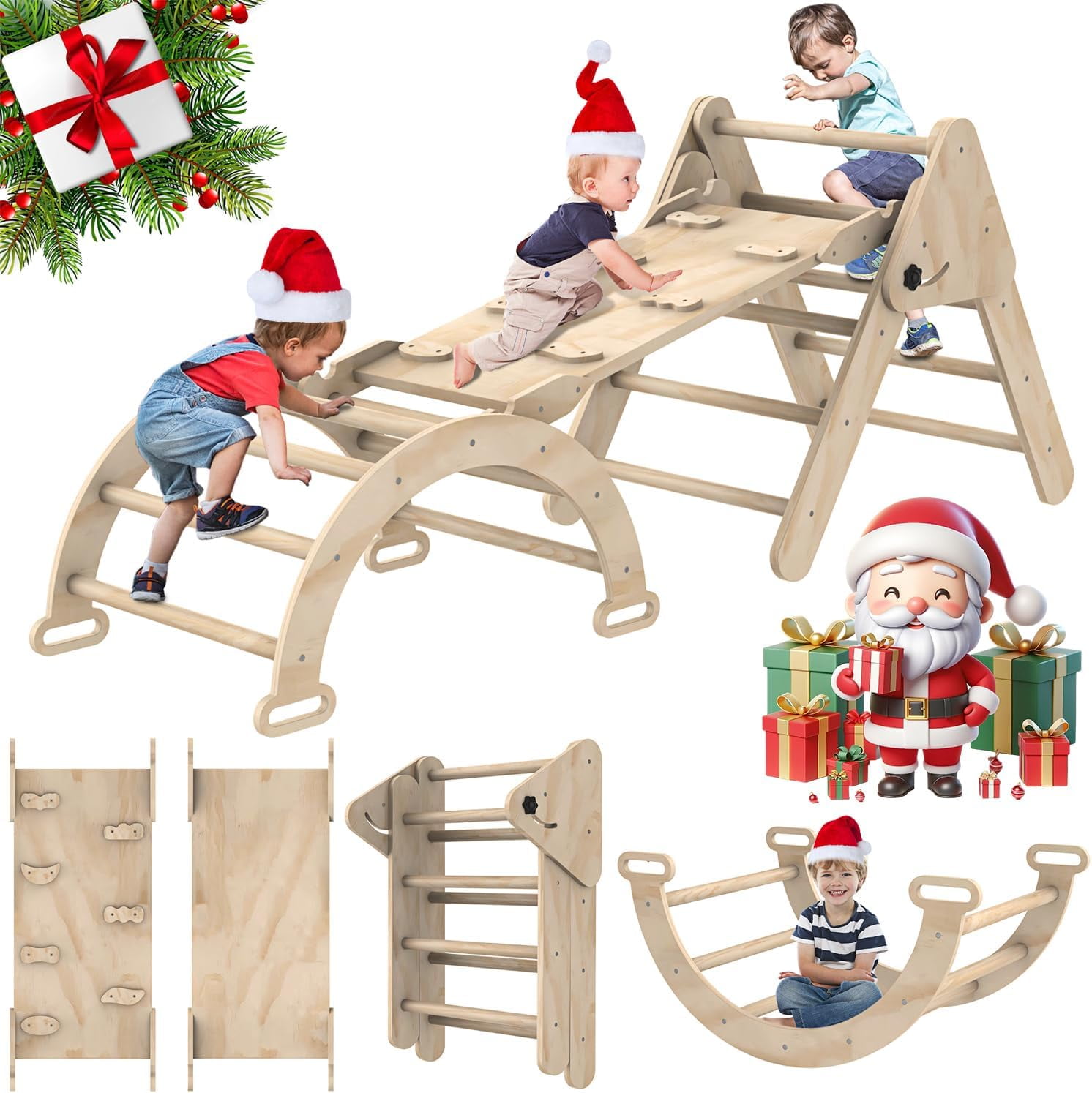 Wooden Montessori Toddler Climbing Toys Indoor, Foldable Gym Kid ...