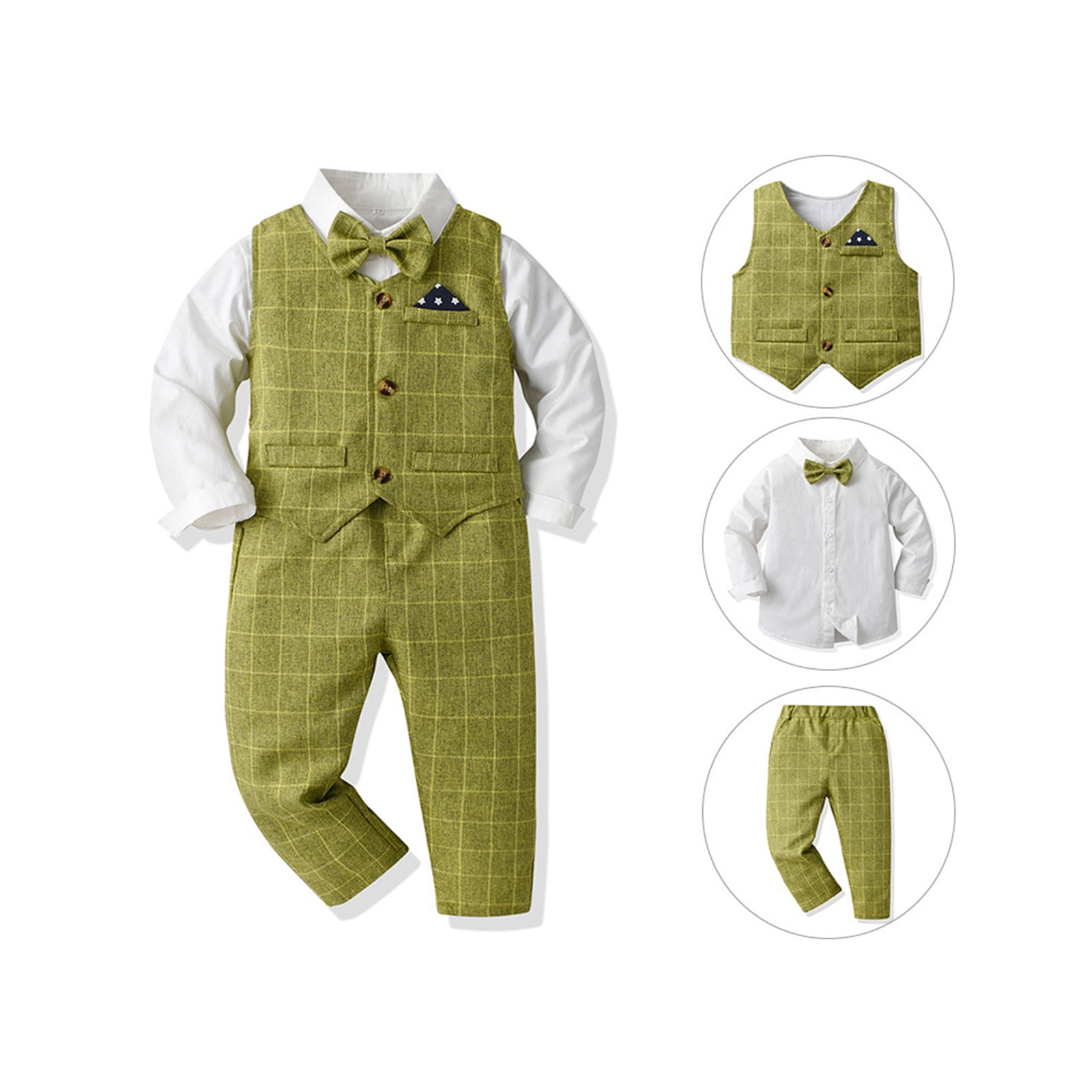 Toddler Clothes Collared Dress Shirt +Bowtie+Vest+Pants 4 Pieces Formal ...