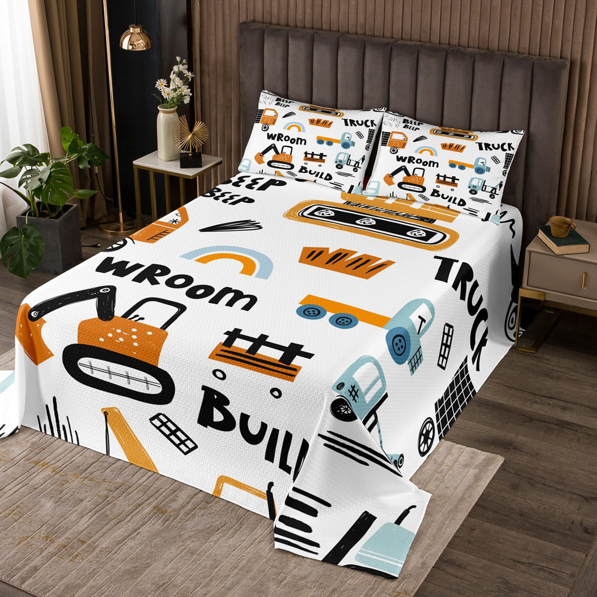 Toddler Construction Vehicle Coverlet Twin Size for Kids Tractor ...