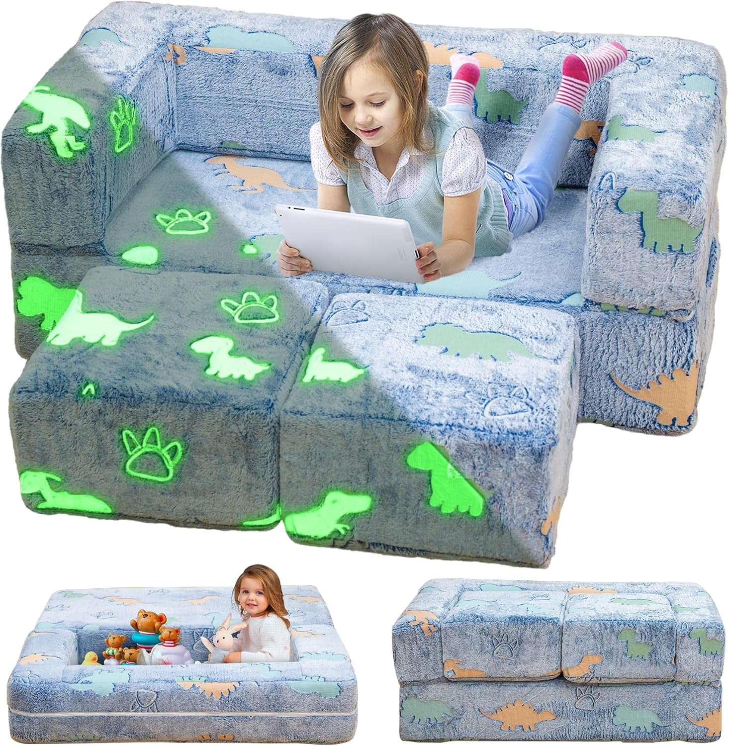 Toddler Couch, Glow in The Dark Kids Play Couch Toddler Fold Out Couch ...