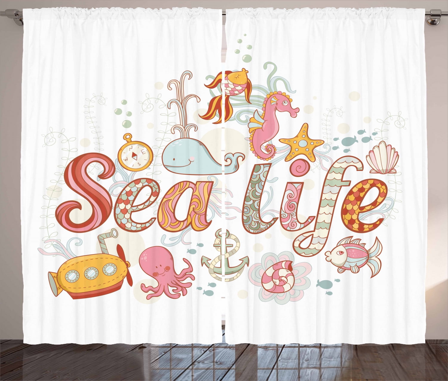 Toddler Curtains 2 Panels Set, Sea Life Theme Underwater Wildlife ...