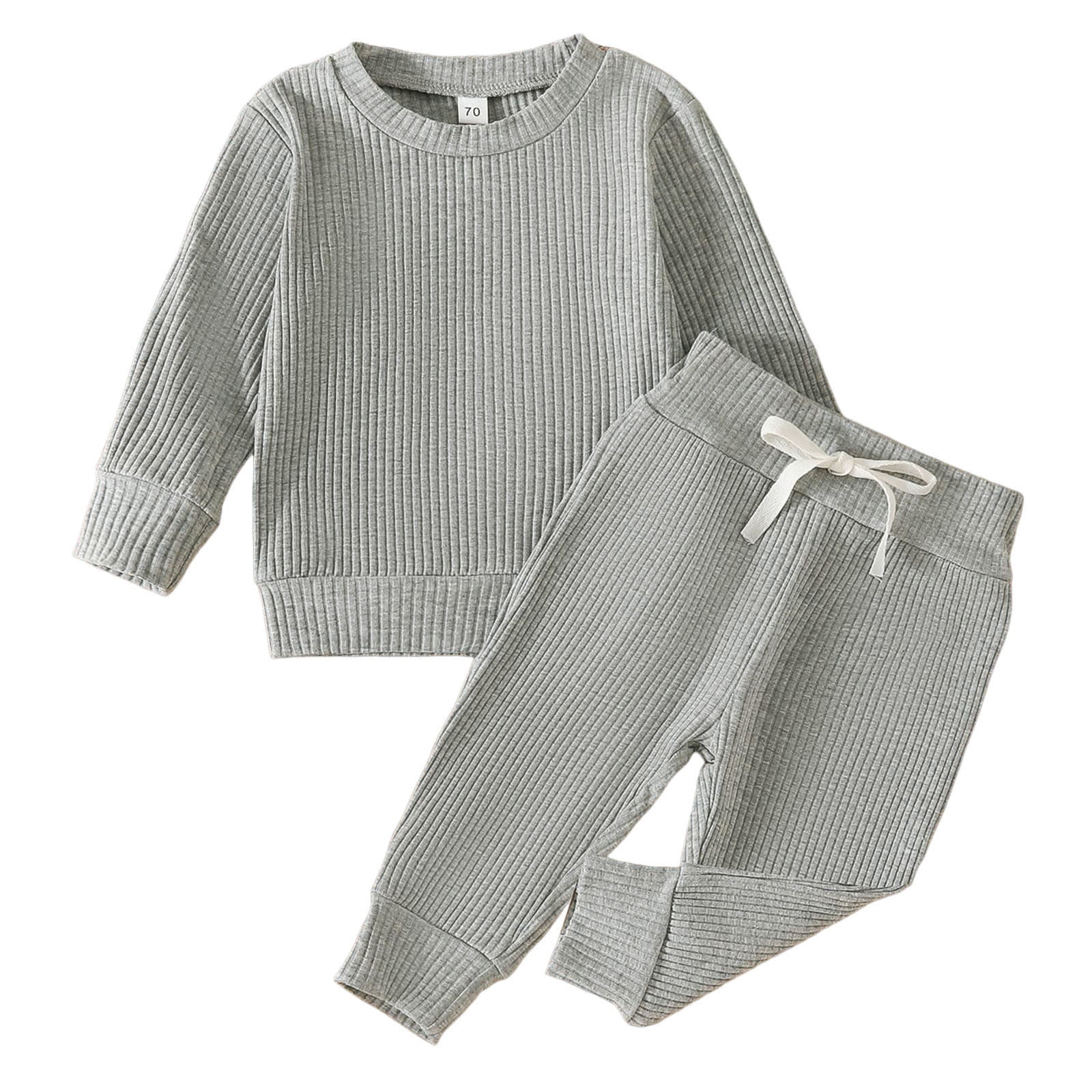 Toddler Cute Outfits Girls Boys Long Sleeve Ribbed Solid Color Tops ...