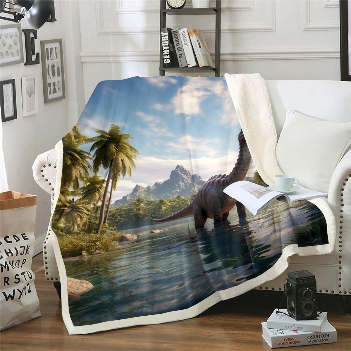 Dinosaur Fuzzy Blanket Jungle Throw Blanket Bedroom Decor, Botanical ...
