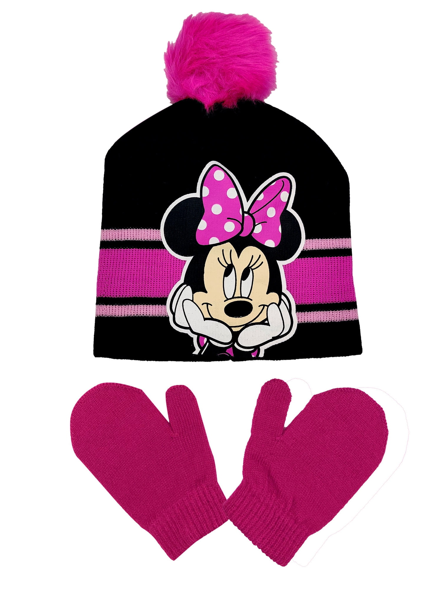 Toddler Disney Minnie Mouse Knit Beanie Hat Pom-Pom & Mittens Pink 2-PC ...