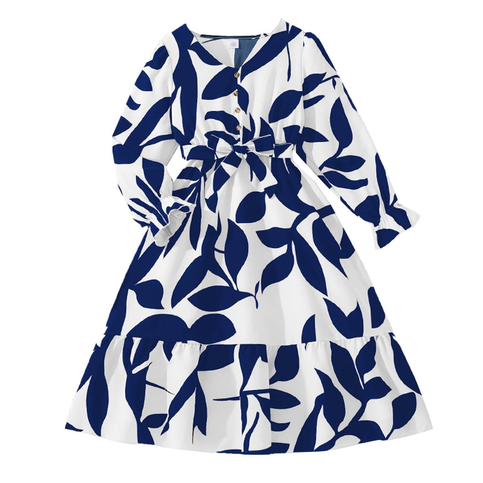 Toddler Dress Spring Summer Child Toddler Girls Long Sleeve V Neck Leaf ...