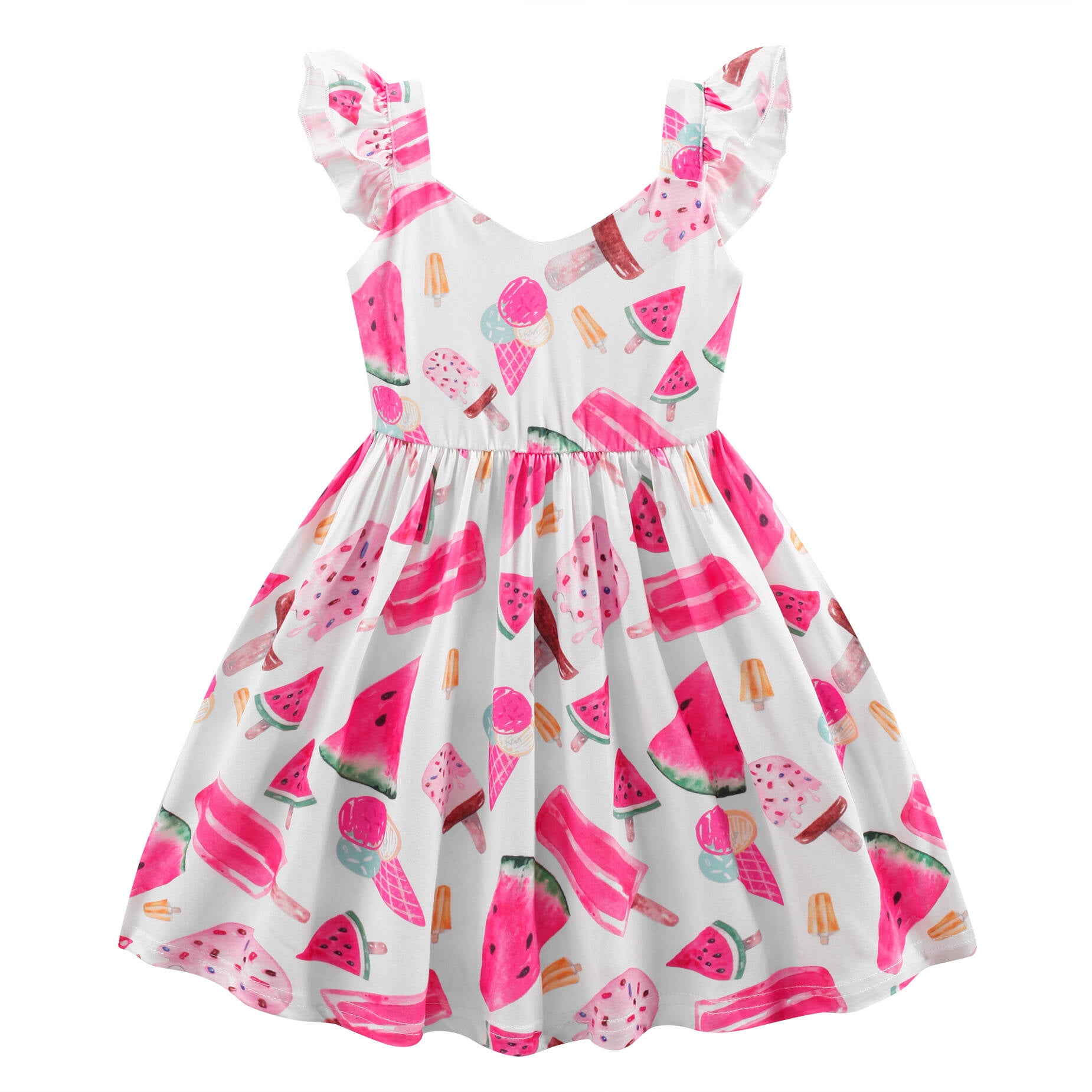 Toddler Dress for Girls Summer Ice Cream Watermelon Print Dresses 5T ...