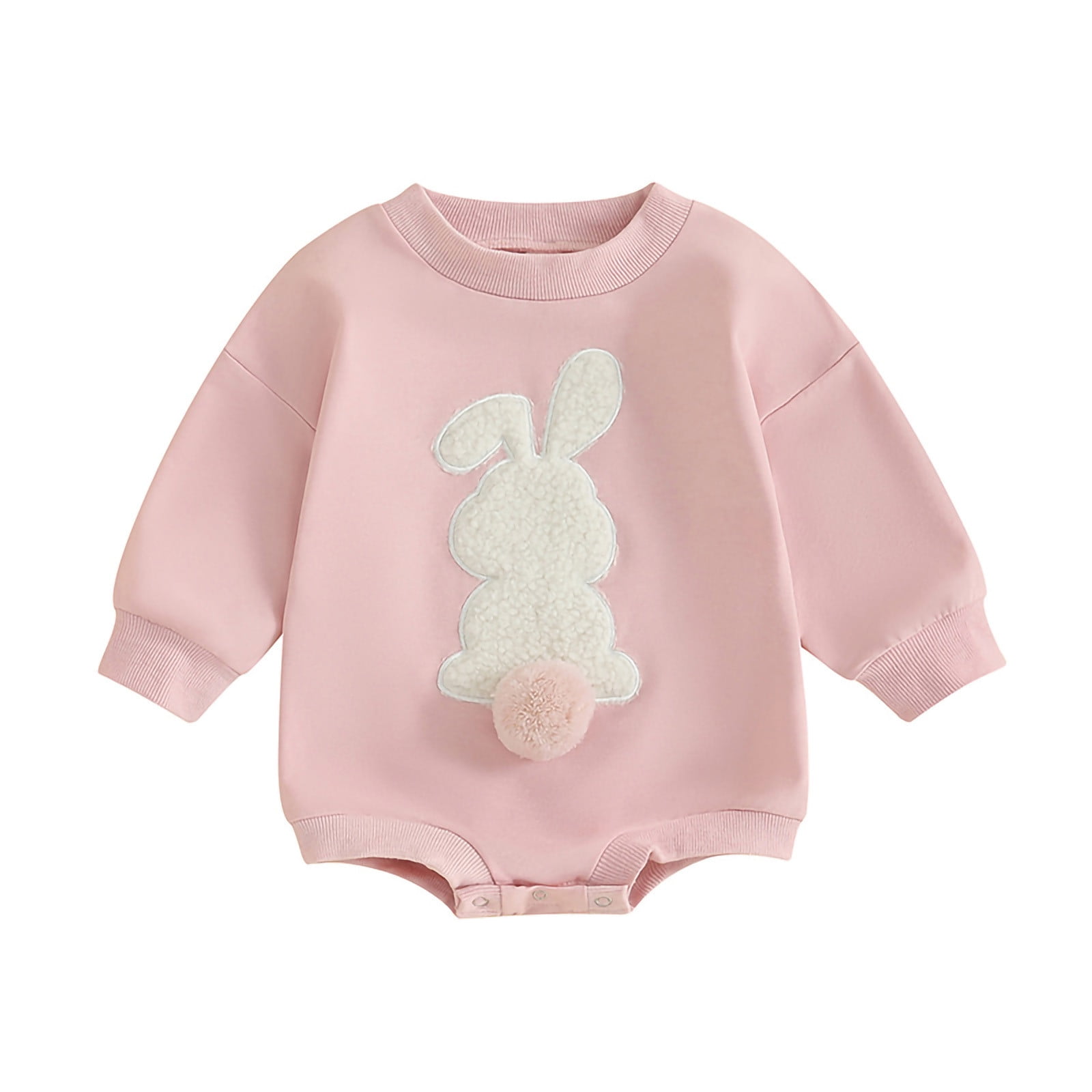 Toddler Easter Romper Long Sleeve Crew Neck Button Cute Embroidery ...