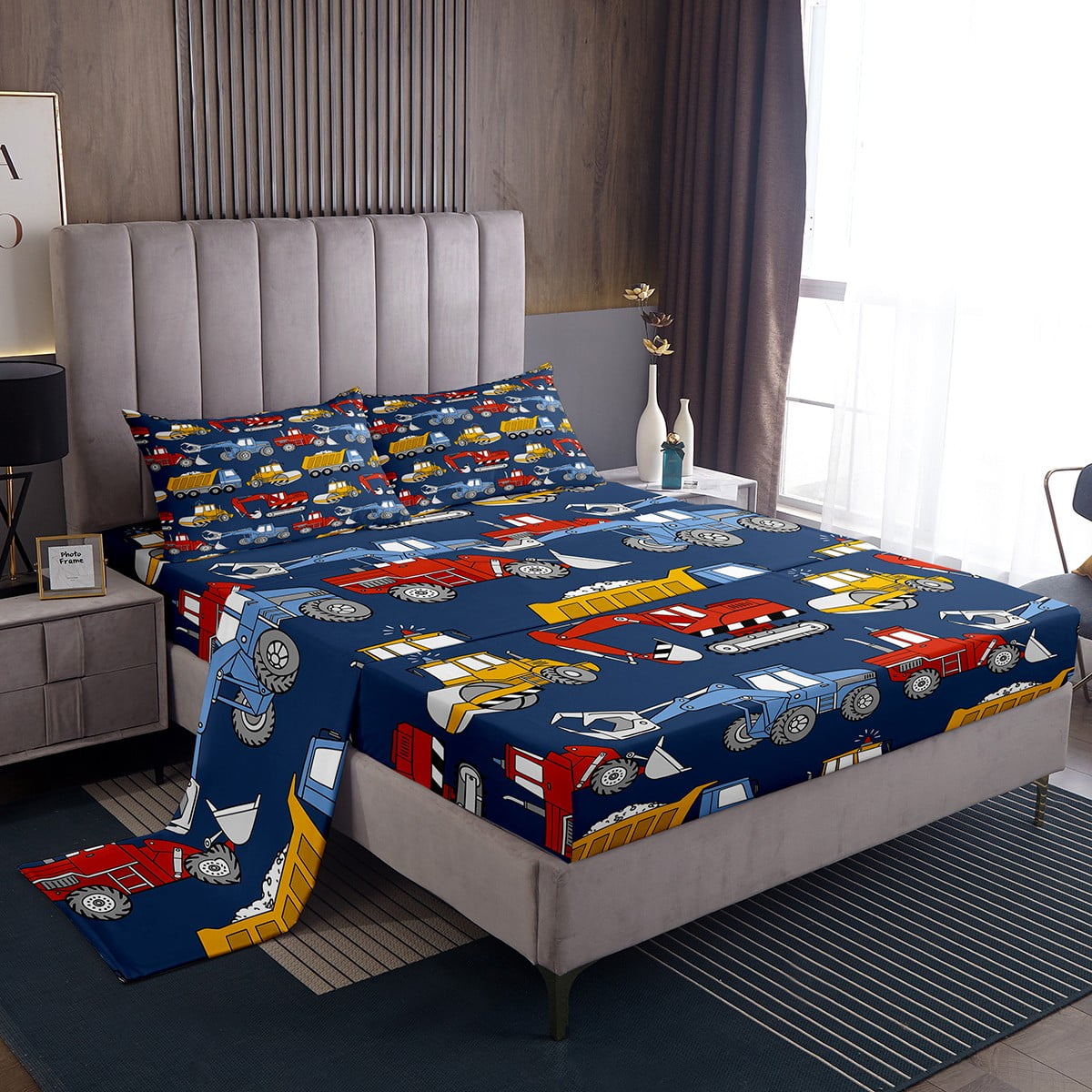 Excavators Sheet Set Equipment Trucks Bed Sheets Set, Construction Car ...