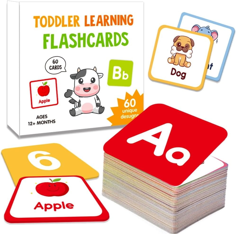 Toddler Flash Cards Learning 60 Double Sides Flashcards for Alphabets ...