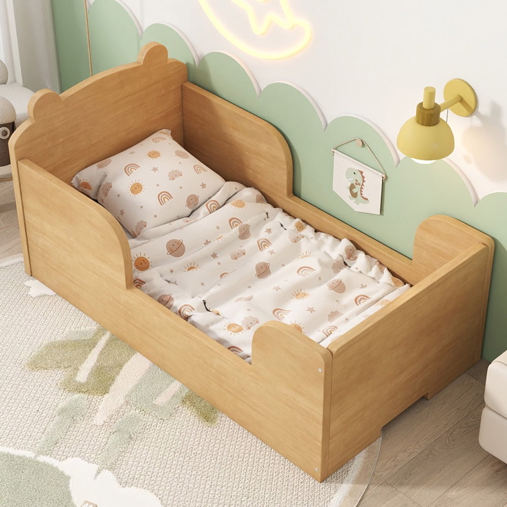 Toddler Floor Bed Frame, Cot Bed for Boys and Girls Ages 3-6, Bear ...