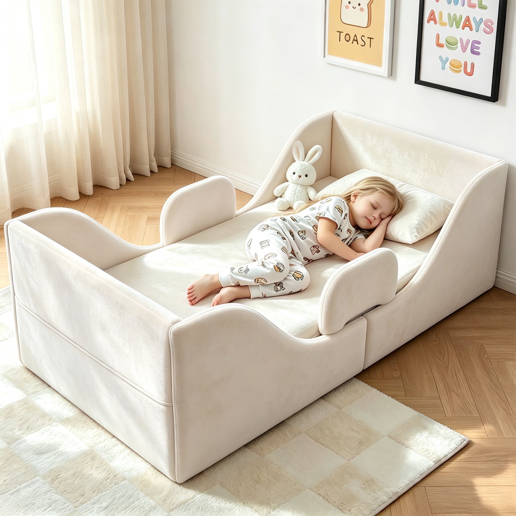 Toddler Floor Bed – Low-to-Ground Design with Detachable Guard Rails ...