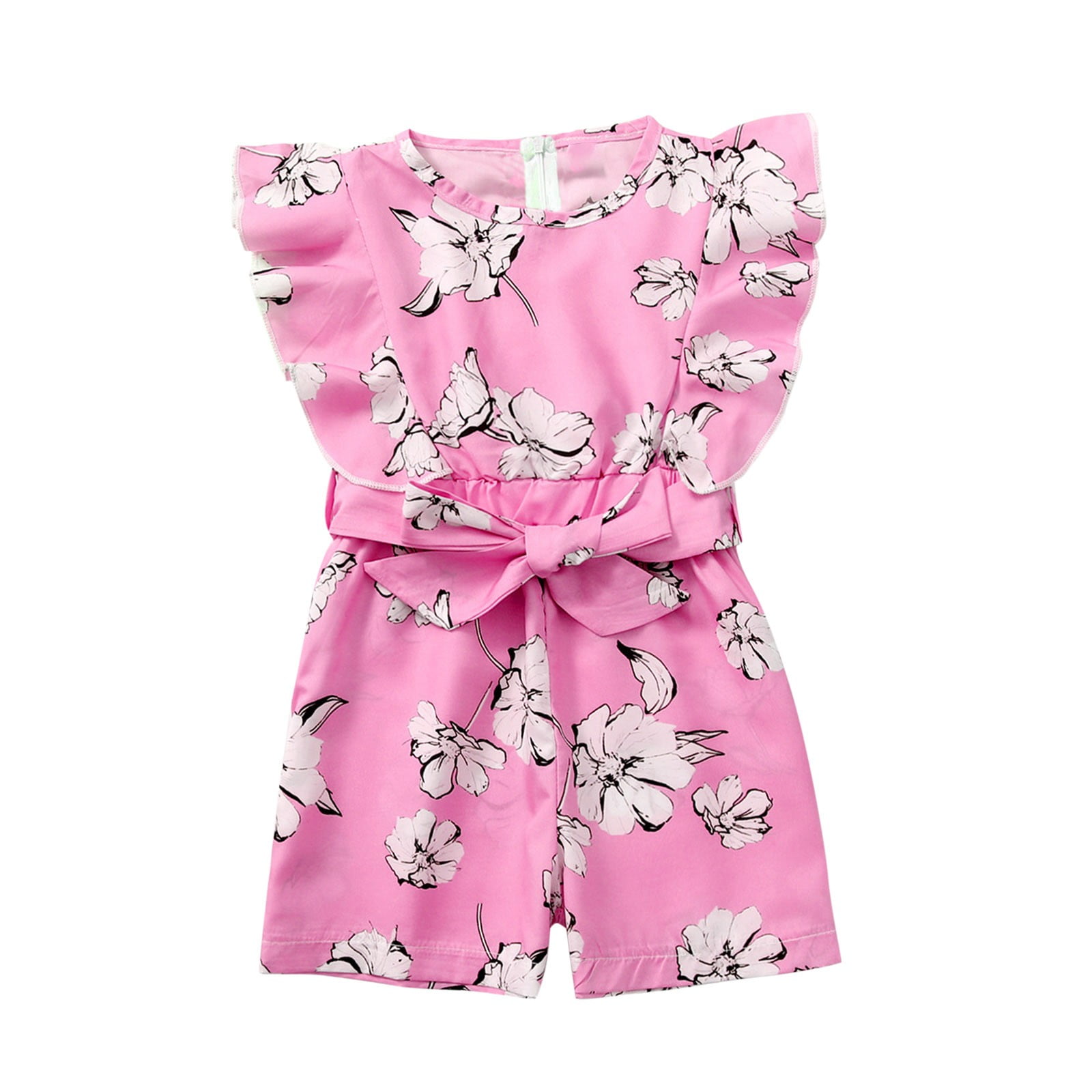Toddler Floral Rompers for Girl Flutter Crew Neck Summer Shorts Rompers ...