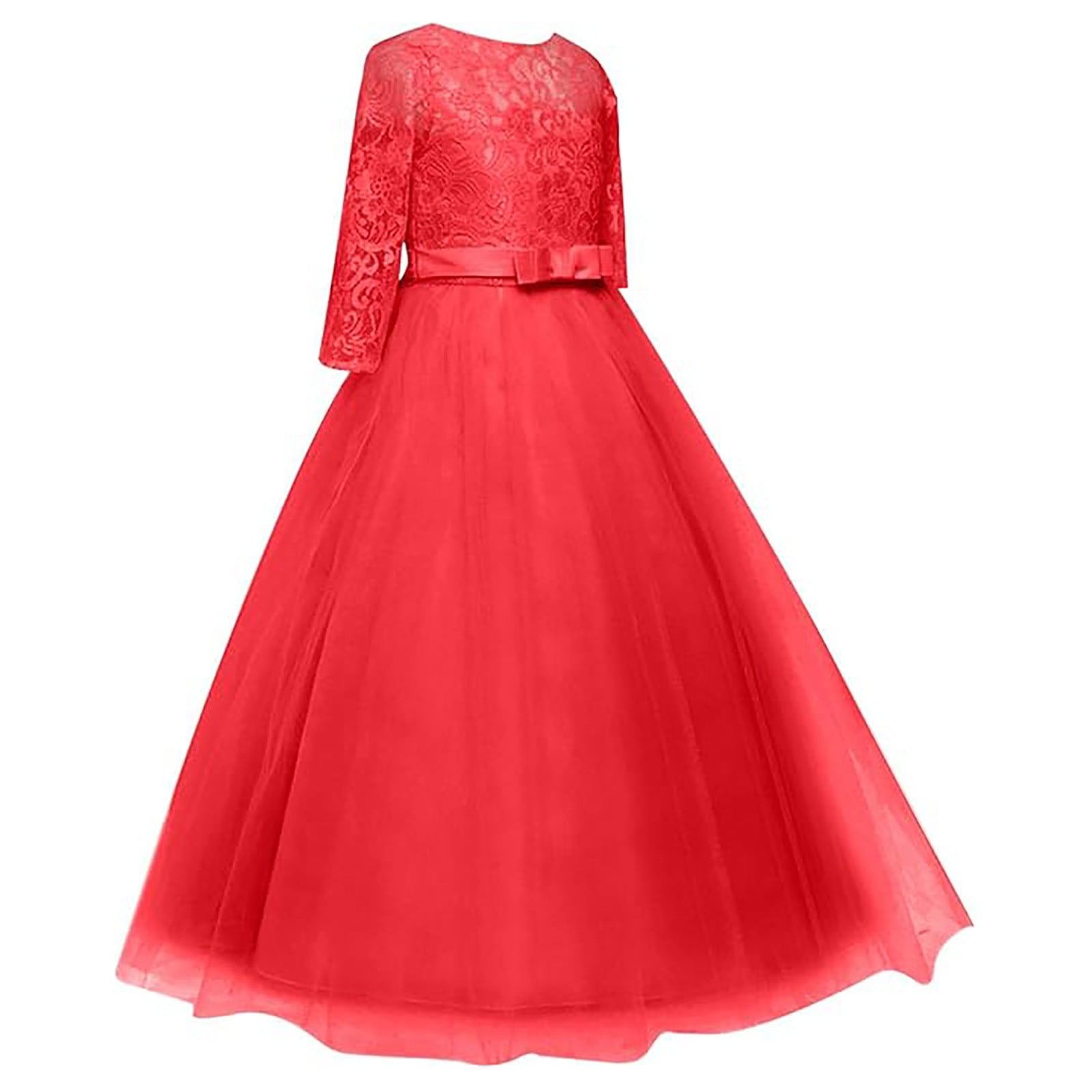 Toddler Flower Girl Dress Lace 3/4 Sleeves Floor Length Dress Girl ...