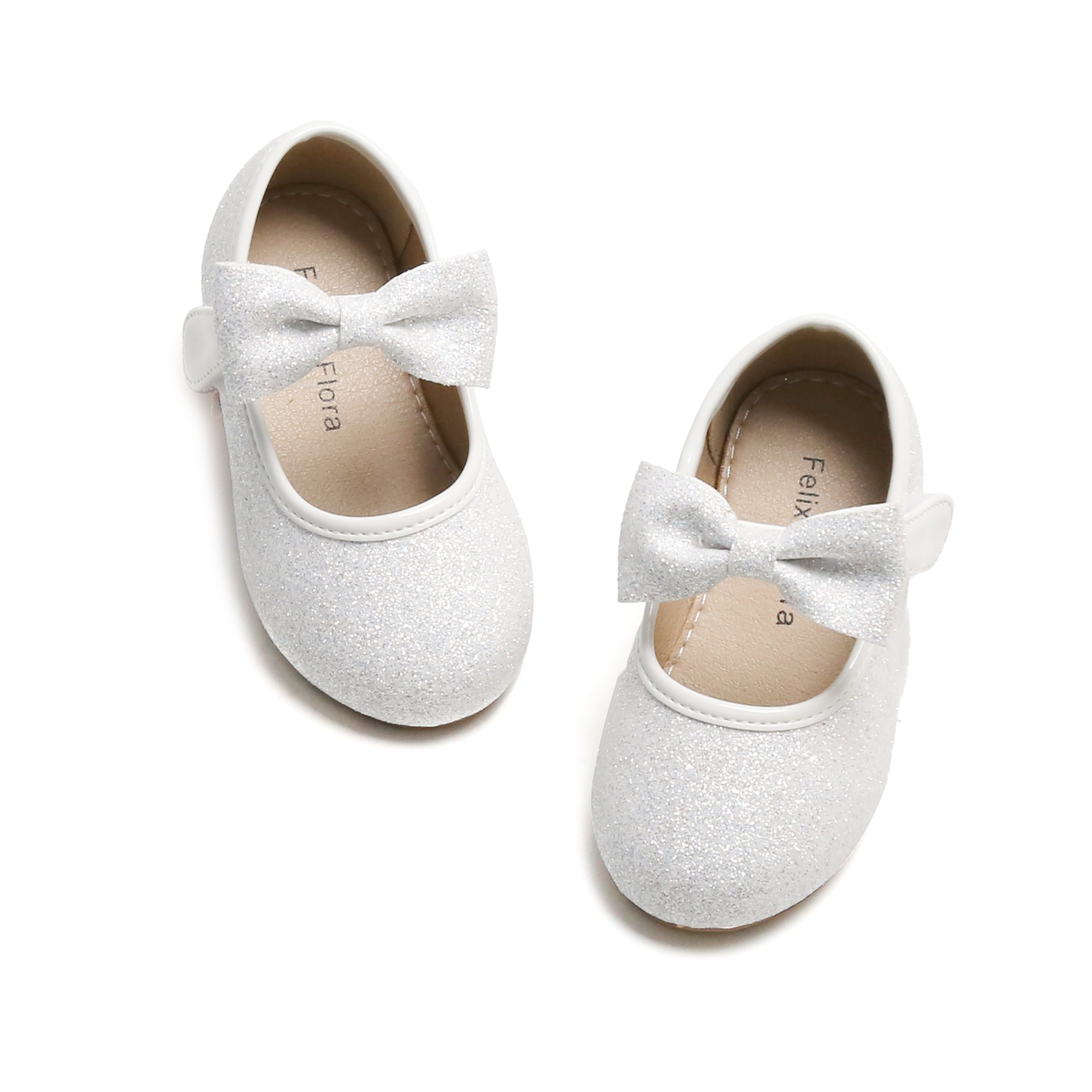 Toddler Flower Girl Glitter White Dress Shoes Size 13 - Girl Ballet ...