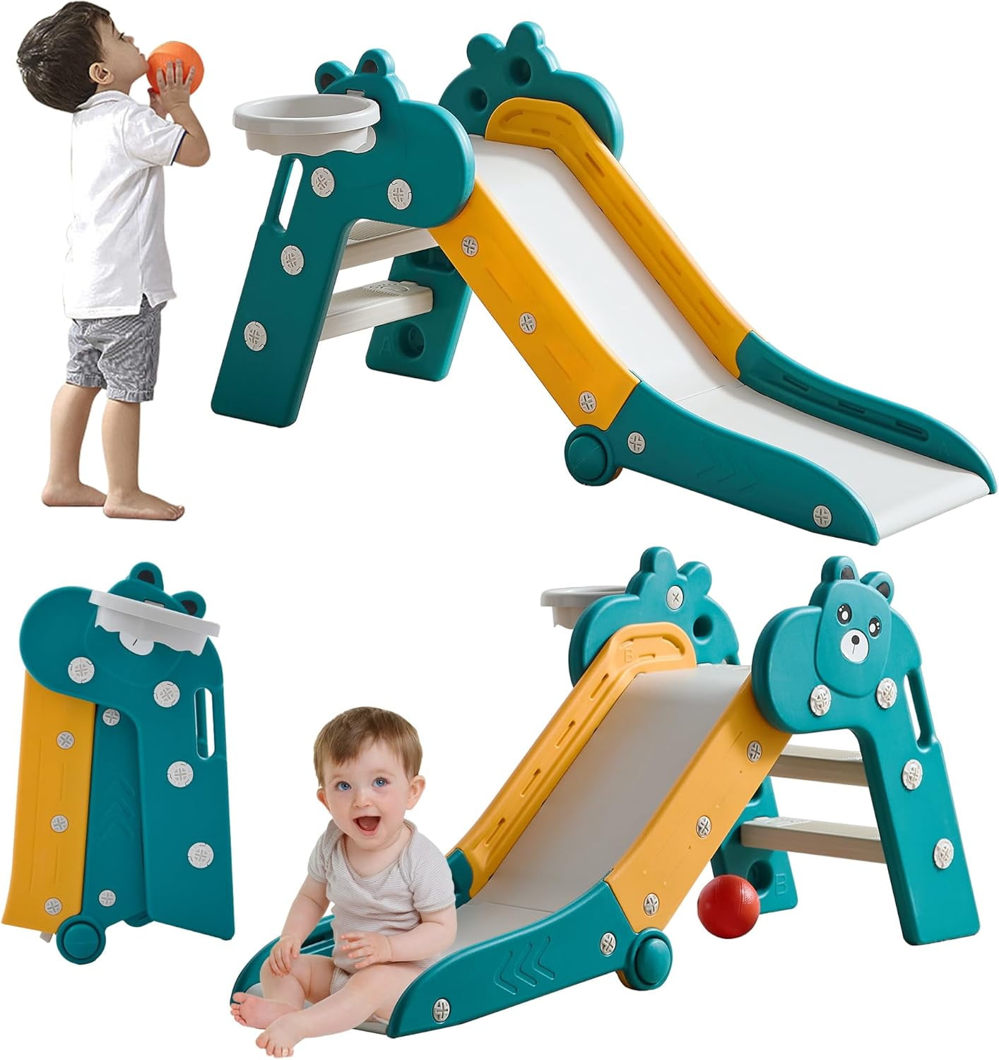 Toddler Foldable Slide for Toddlers Kids Indoor Baby Plastic Play Slide ...
