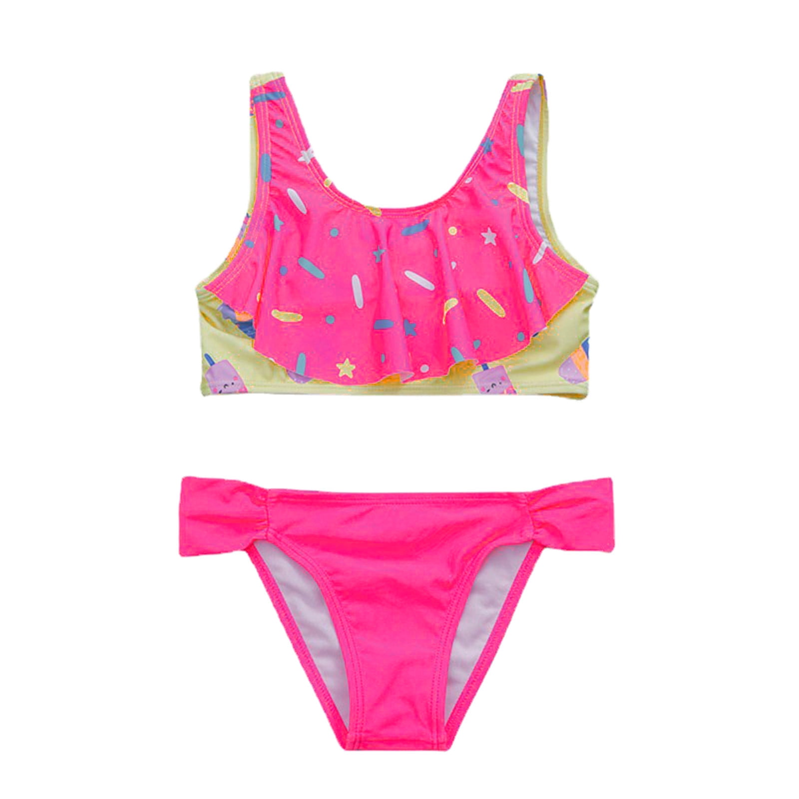 Toddler Girl 2 Piece Swimsuit Sport Cartoon Prints High Waist Bikini ...