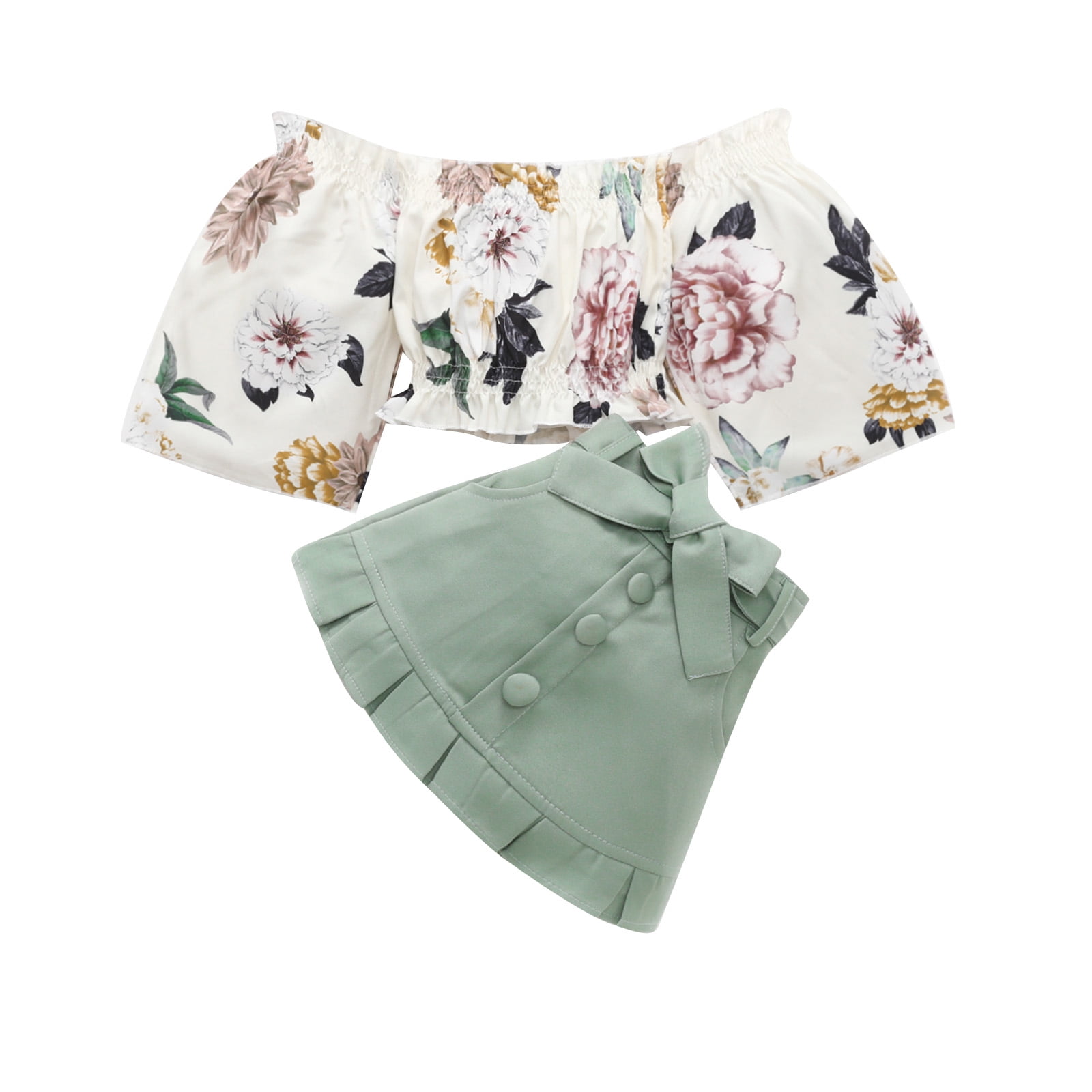 Toddler Girl 2Pcs Skirt Outfits Sets Off Shoulder Flare Sleeve Floral ...