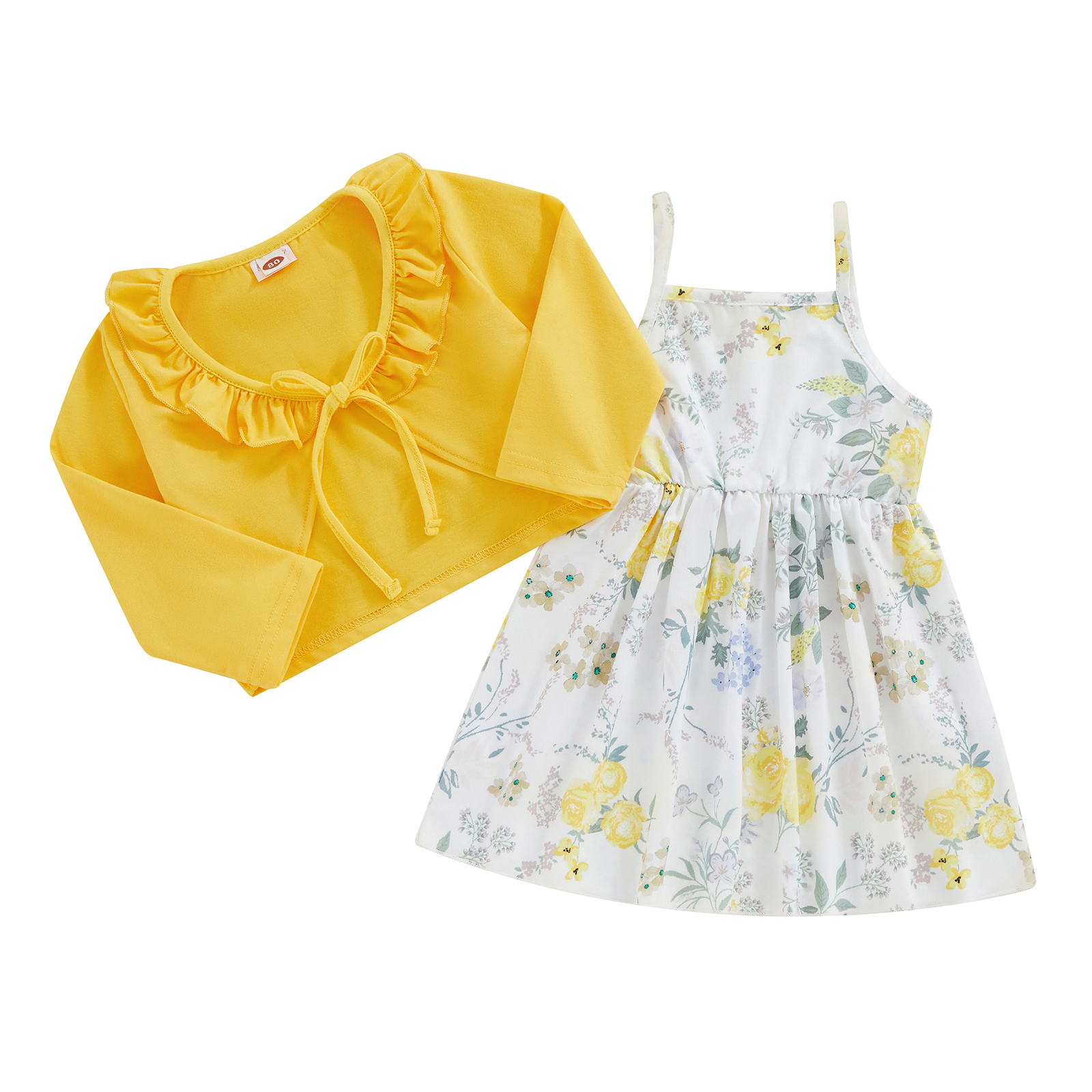 Toddler Girl 2Pcs Summer Outfits, Floral Print Cami Dress + Long Sleeve ...