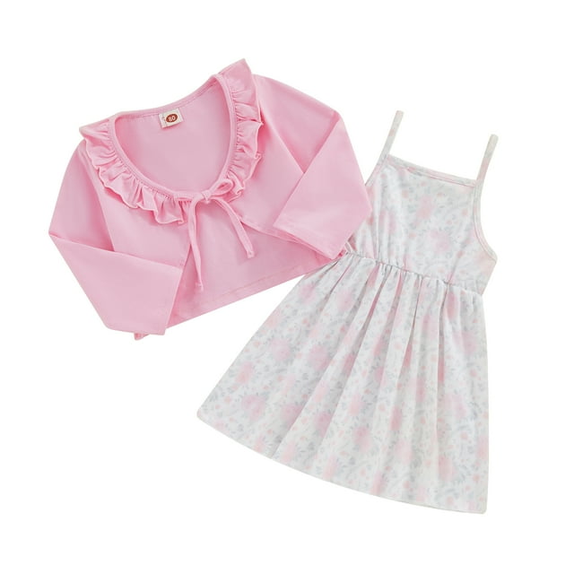 Toddler Girl 2Pcs Summer Outfits, Floral Print Cami Dress + Long Sleeve ...