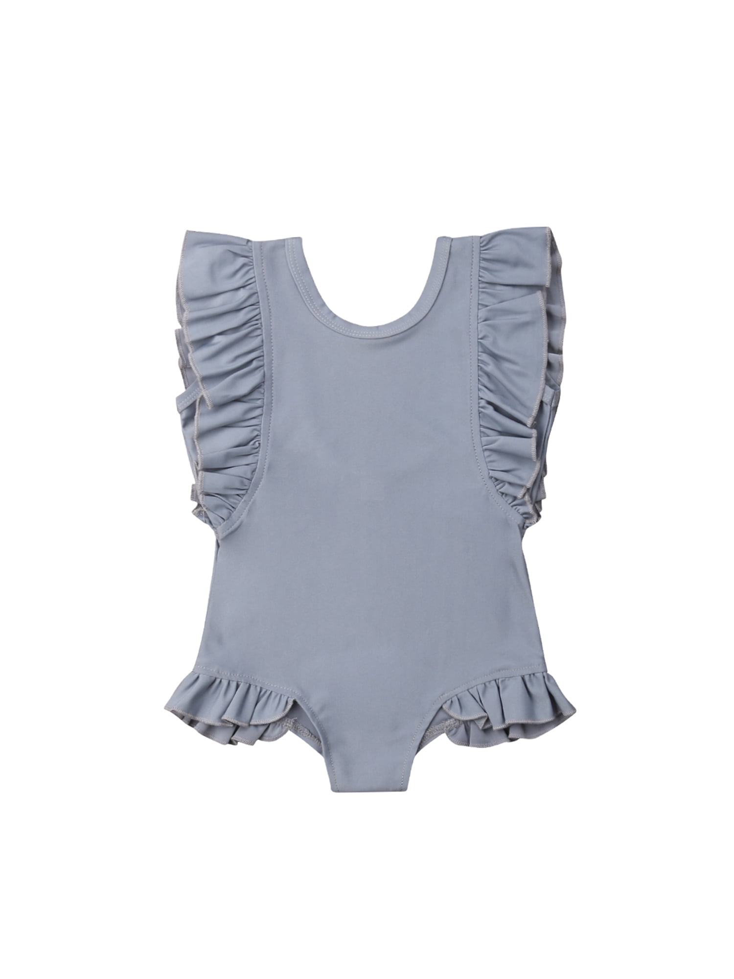 Toddler Girl Baby Ruffles Sleeveless Solid Color Swimsuit Summer One ...