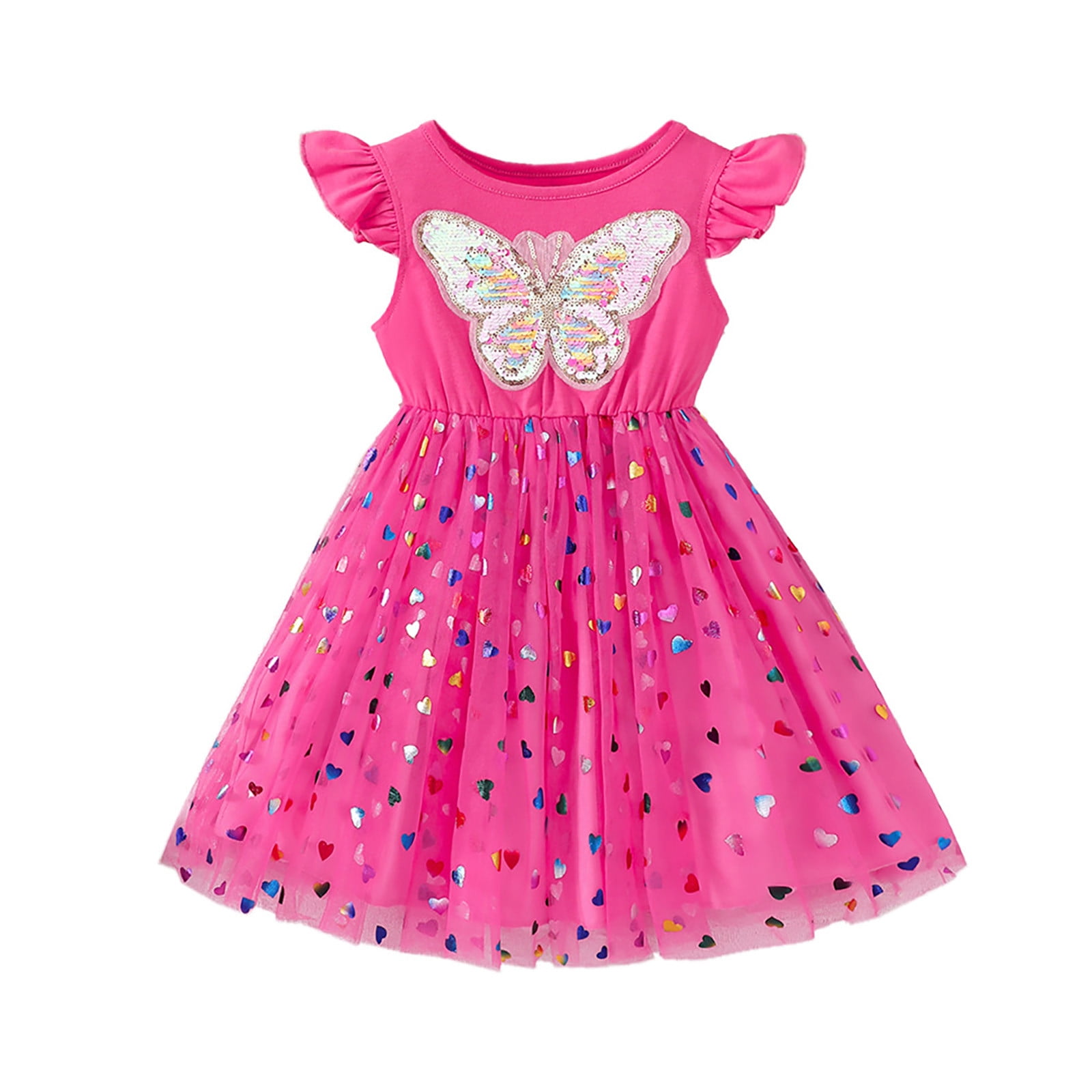 Toddler Girl Dresses 4T Ruffle Sleeve Butterfly Print Tutu Dress Summer ...