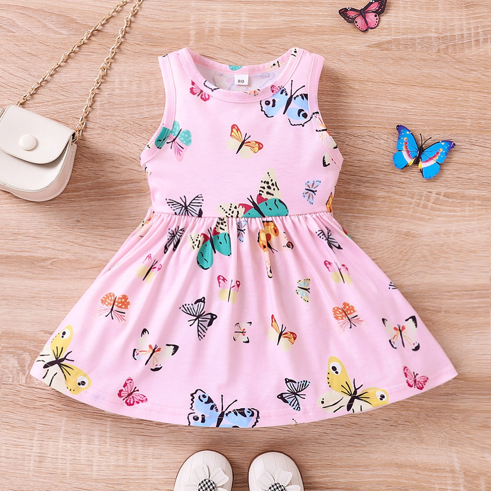 Toddler Girl Dresses Beach Butterfly Prints Sleeveless Princess Cloths ...