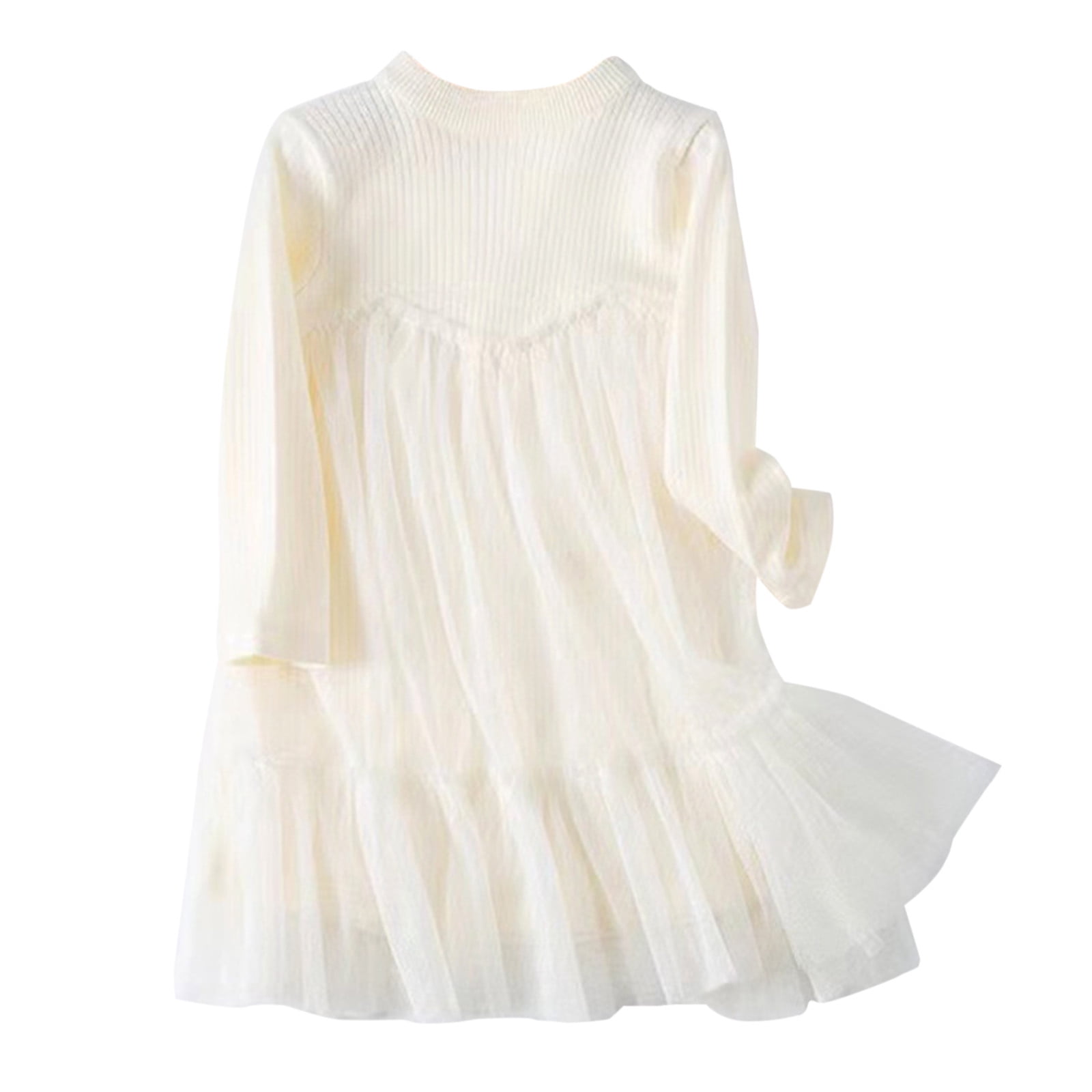 Toddler Girl Dresses Kids Baby Knit Fall Winter Solid Tulle Long Sleeve ...