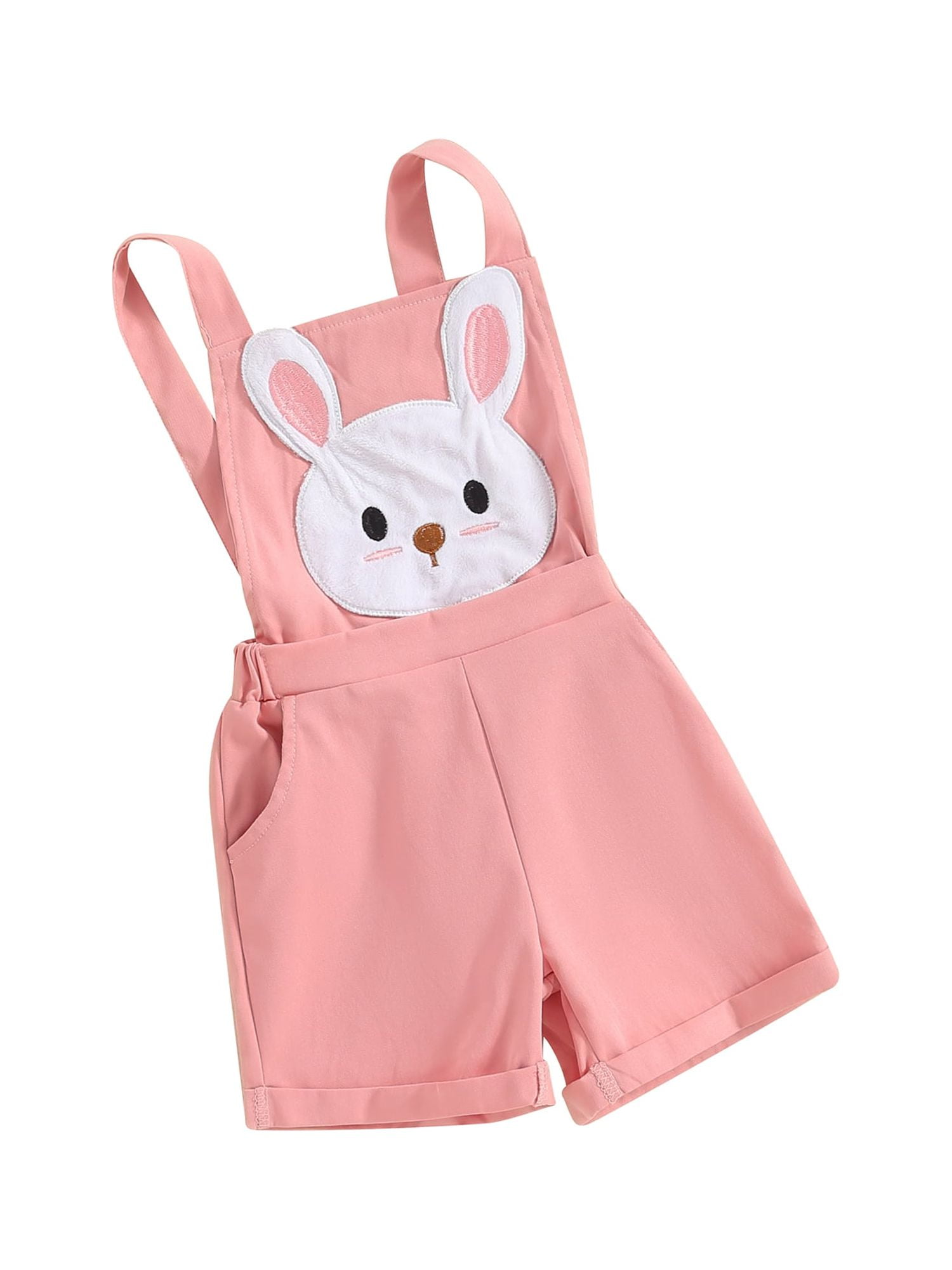Toddler Girl Easter Overalls Shorts Bunny Embroidery Applique ...