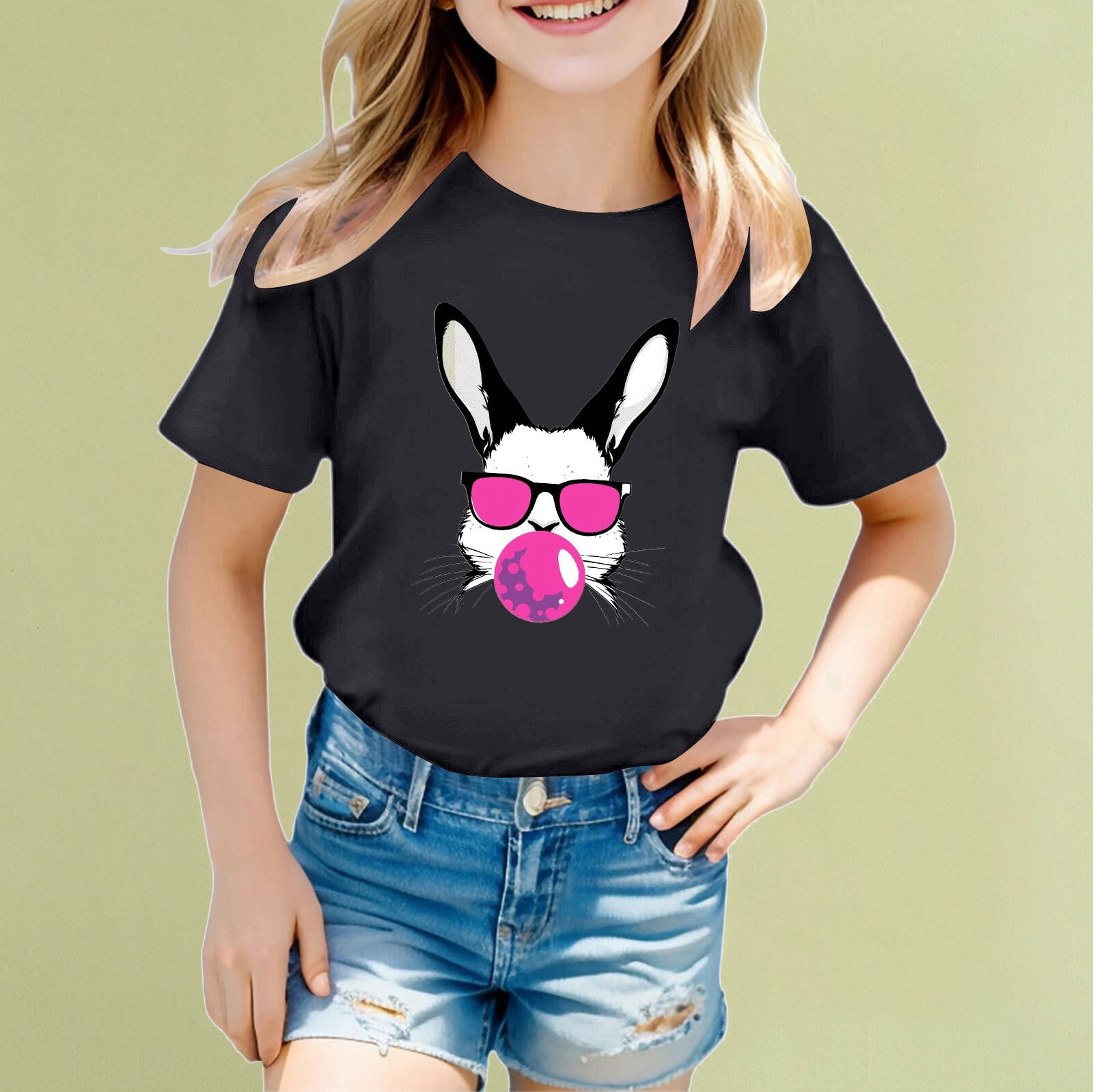 Toddler Girl Easter Shirt Bunny Graphic Tee Short Sleeve Shirt Casual ...