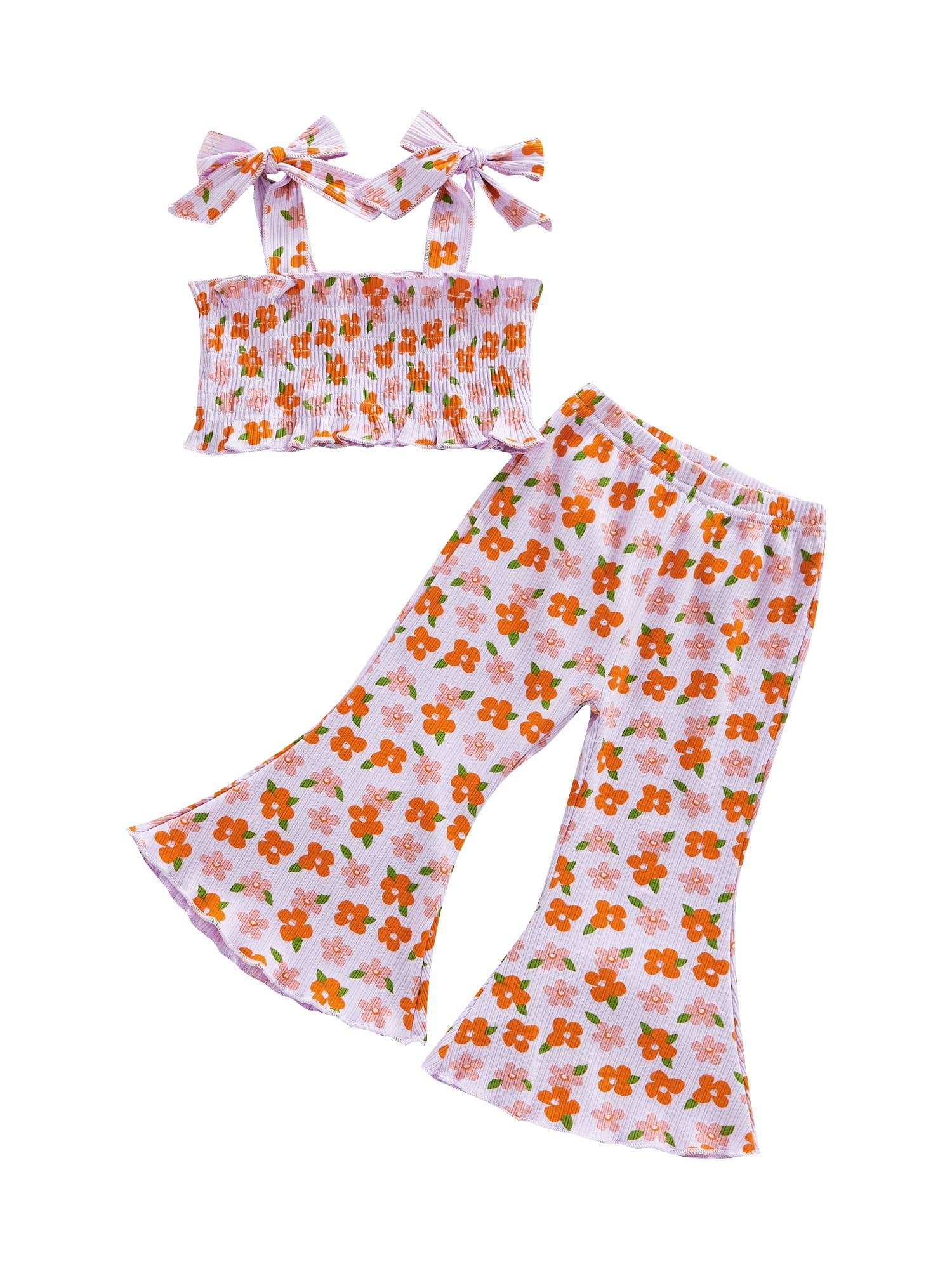 Toddler Girl Floral Bell Bottoms Outfits Summer Strap Crop Top ...