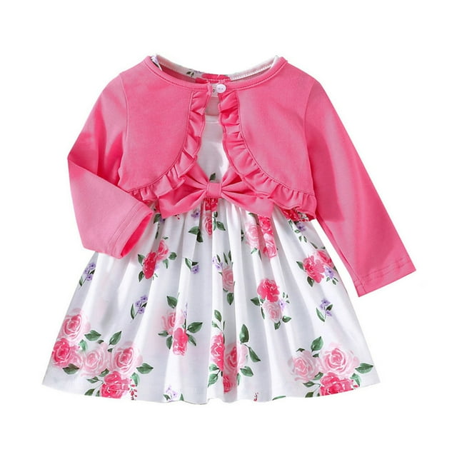 Toddler Girl Floral Dress and Ruffled Cardigan Set for Girl,2-piece ...