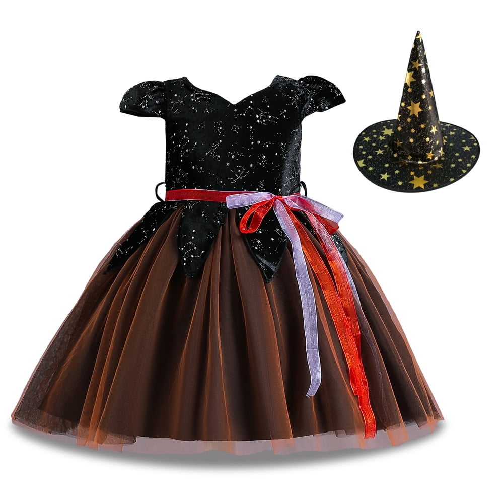 Toddler Girl Halloween Dress Witch Costume Set Fancy Party Dress Up+Hat ...
