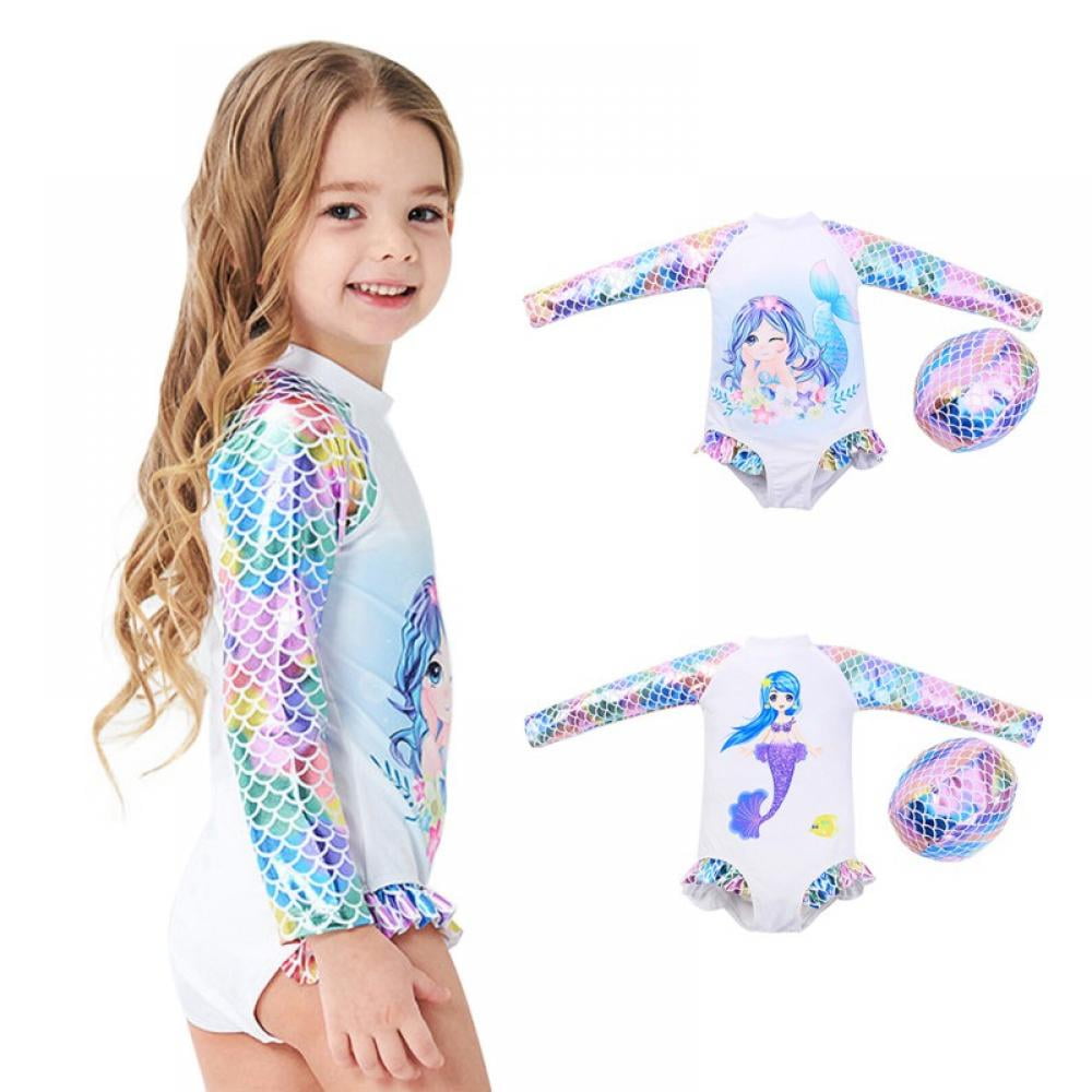 Toddler Girl Mermaid Swimsuit Long Sleeve Rashguard Set Bathing Suit ...