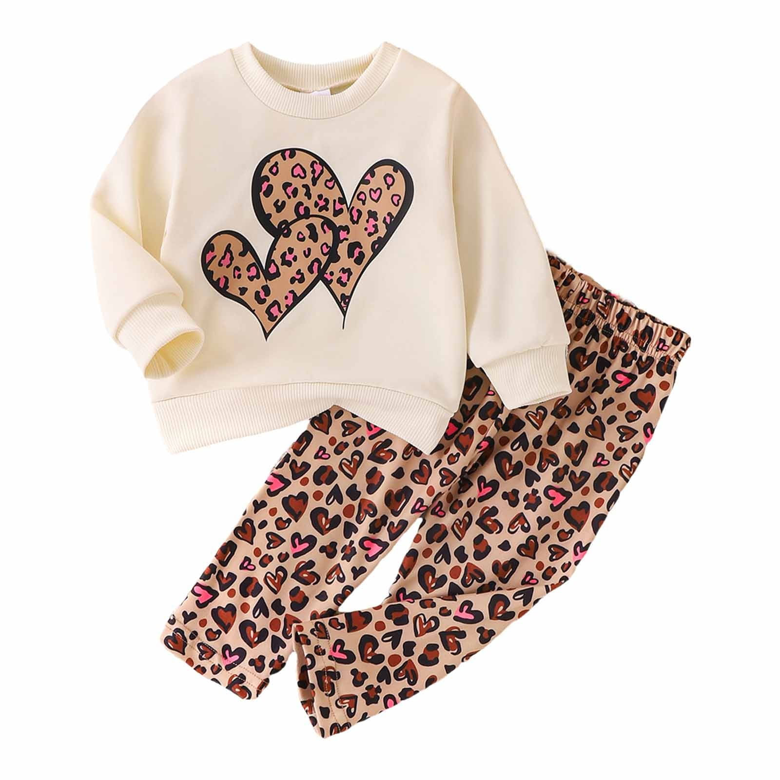 Toddler Girl Outfit Baby Girls Comfortable Fashion Apricot Top Leopard Print Pants Set Baby Girl ...