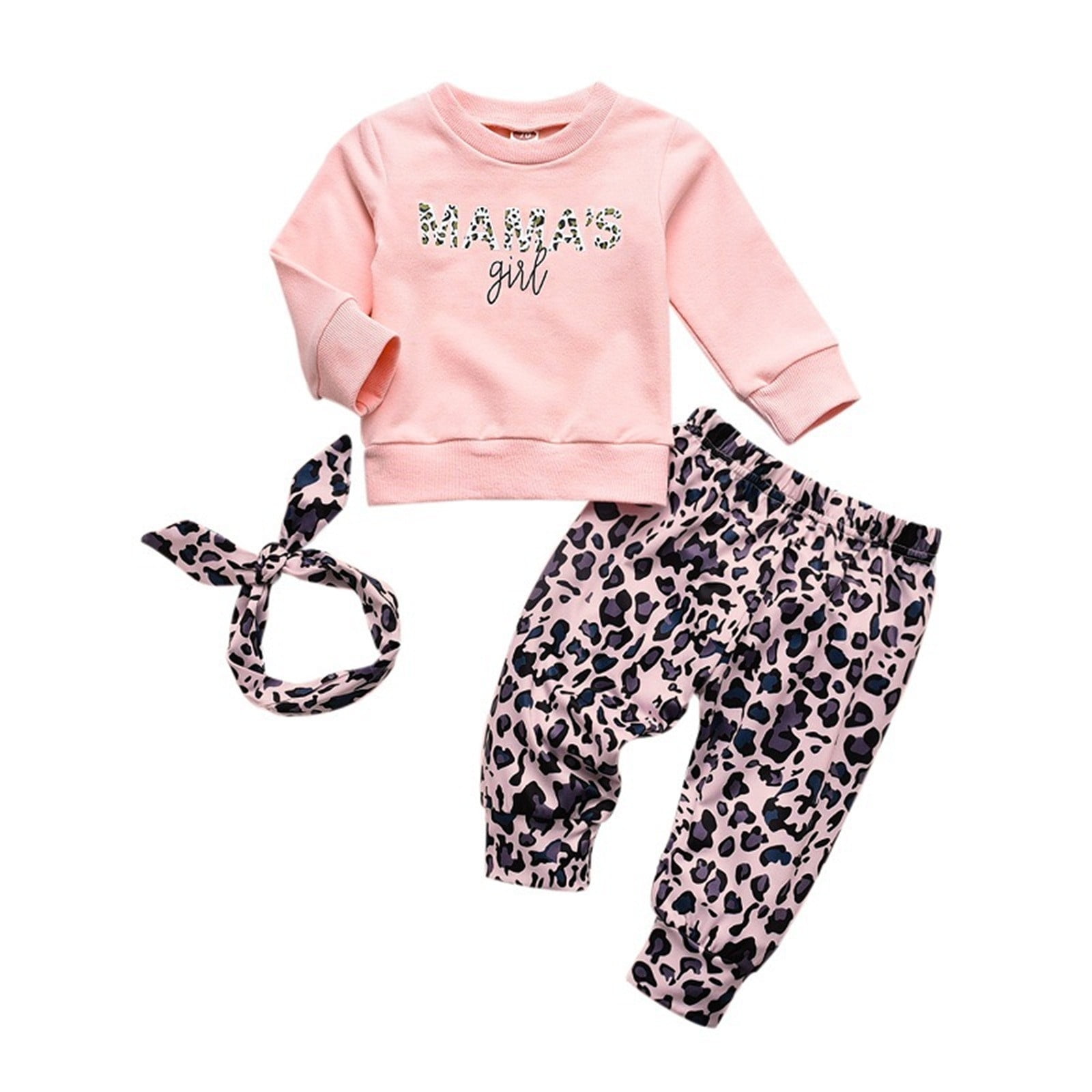 Toddler Girl Outfits Newborn Long Sleeve Letter Tops Leopard Print Pants With Headbands Outfit ...